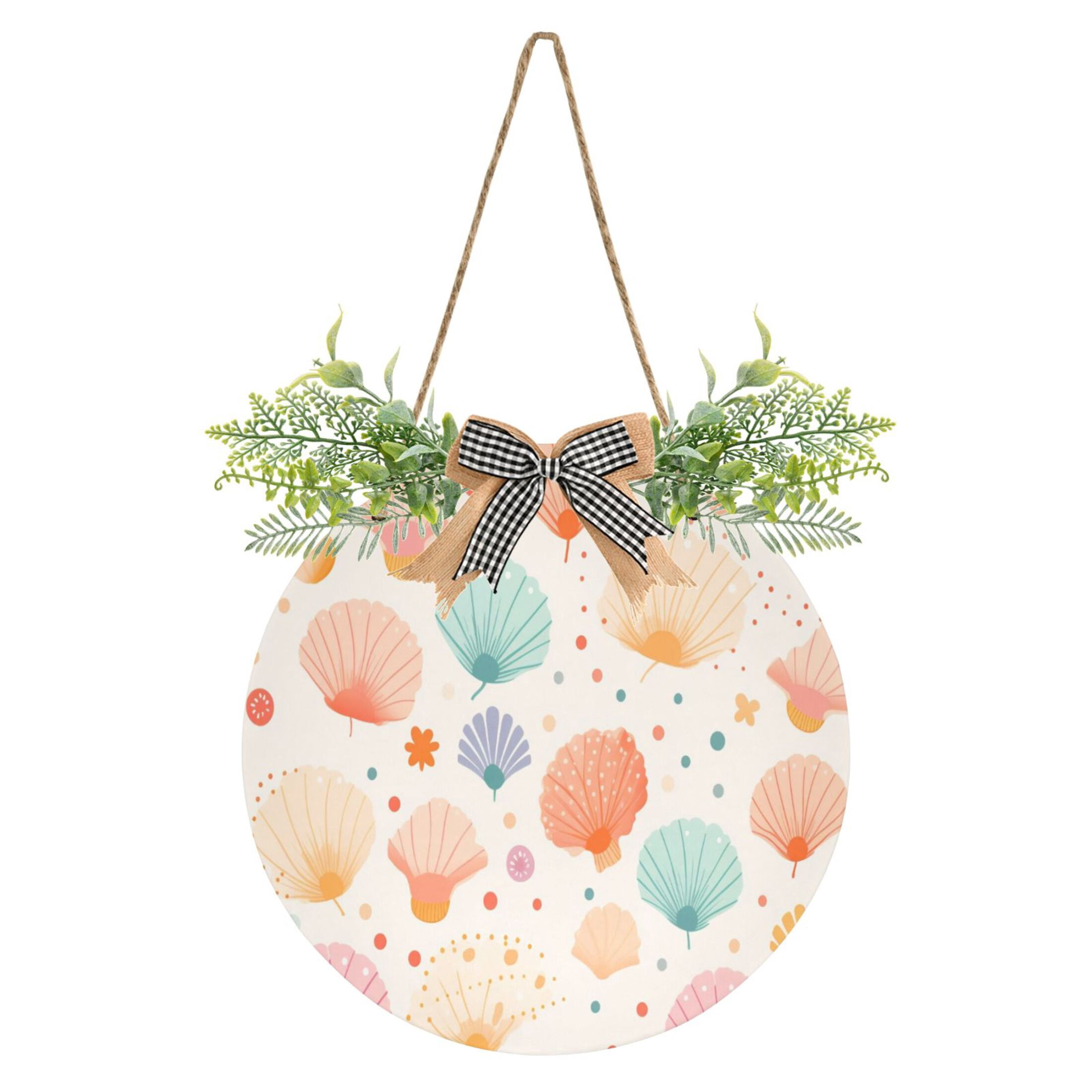 Welcome Door Sign Seashells and Polka Dot 11.8" Round Front Entrance ...