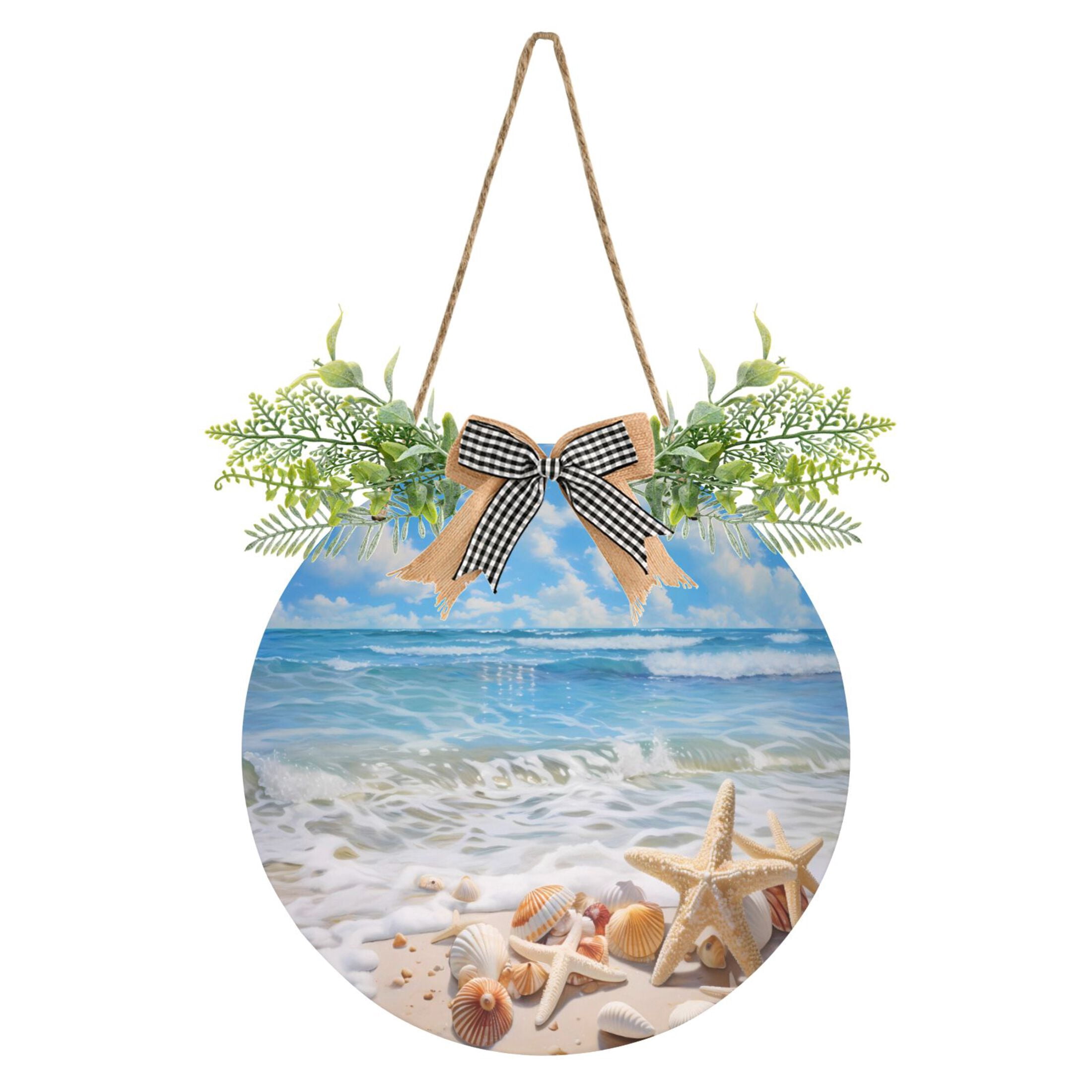 Welcome Door Sign Seastar Seashell on Beach 11.8" Round Front Entrance ...