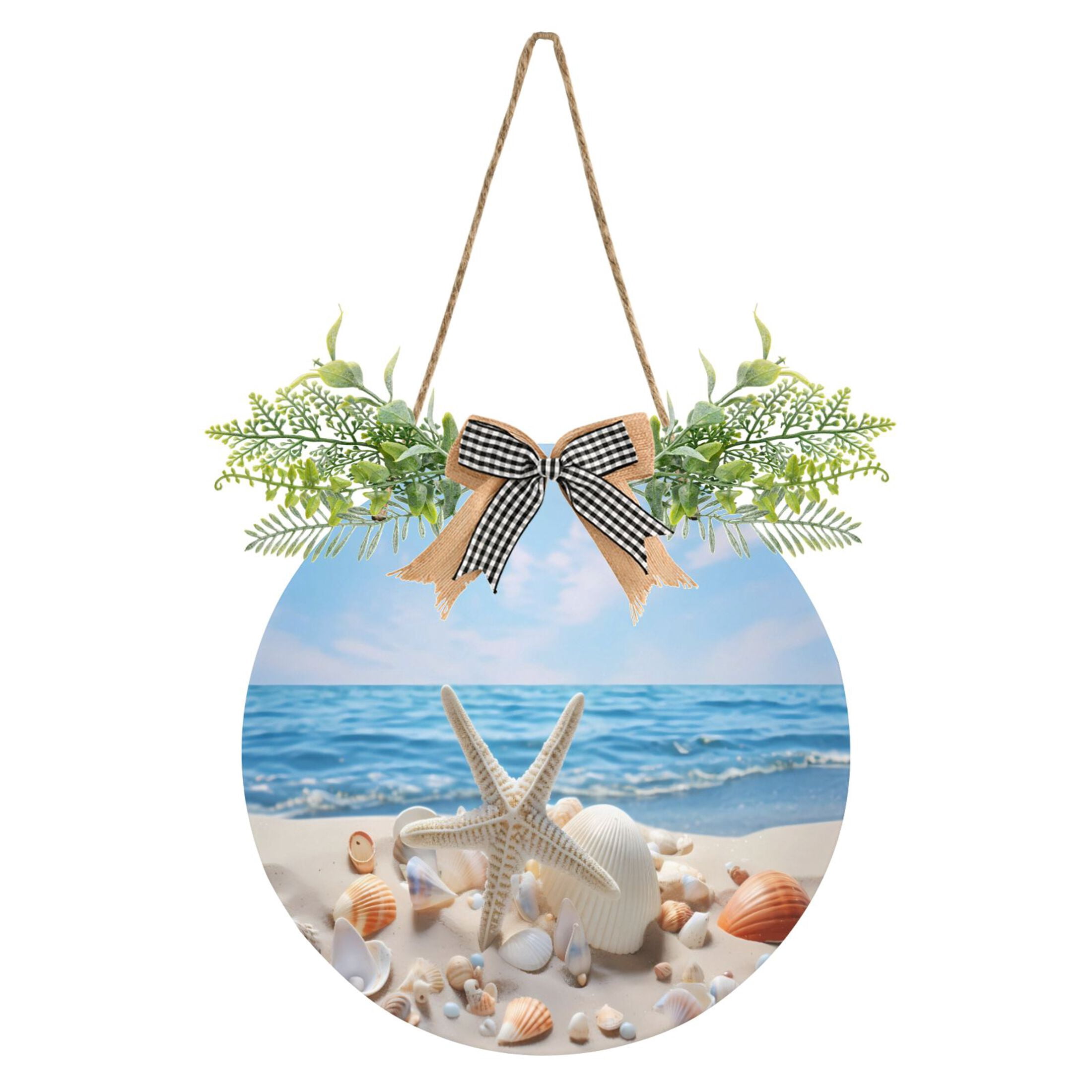 Welcome Door Sign Seastar and Shells on Beach 11.8" Round Front ...
