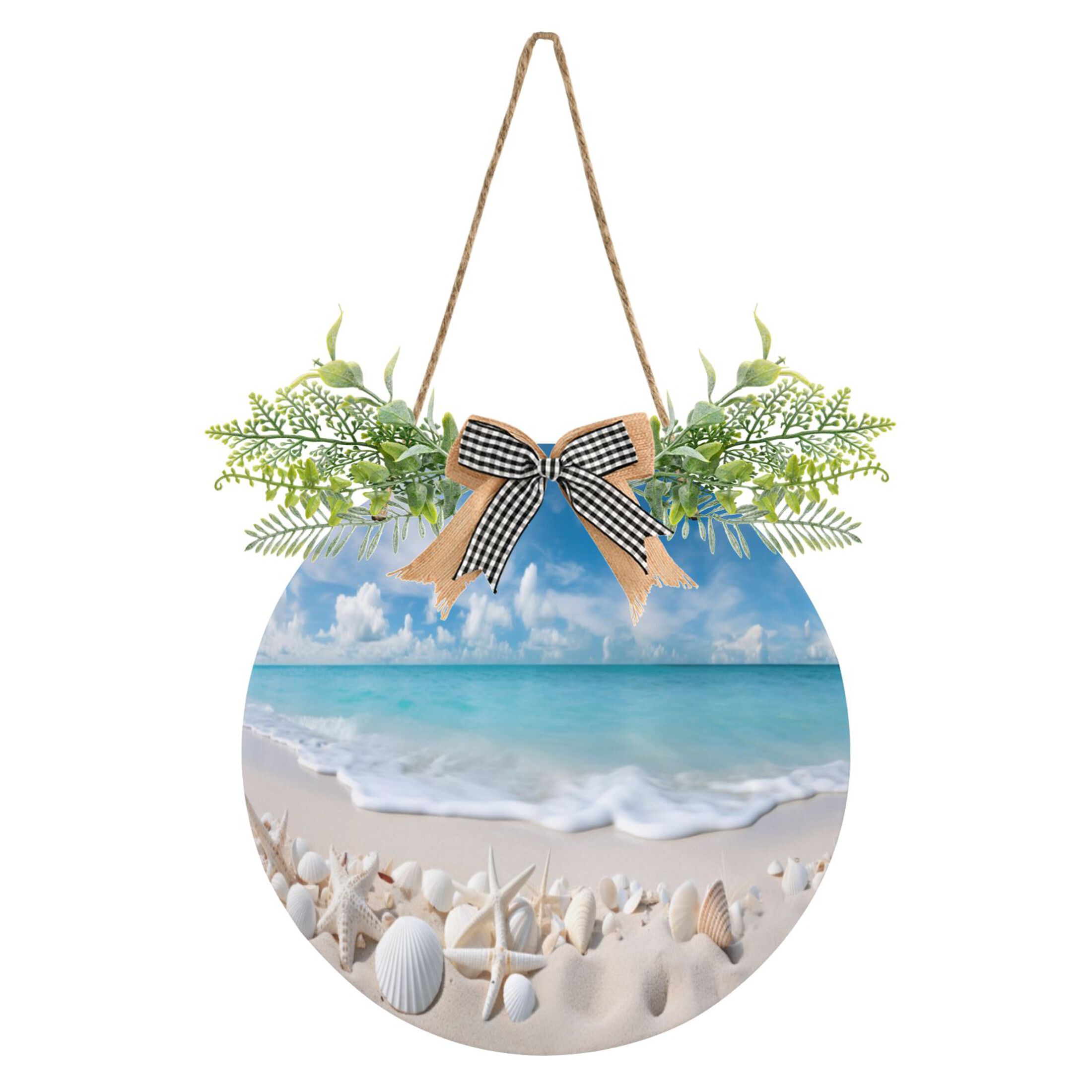 Welcome Door Sign Seastars Seashells on Beach 11.8" Round Front ...