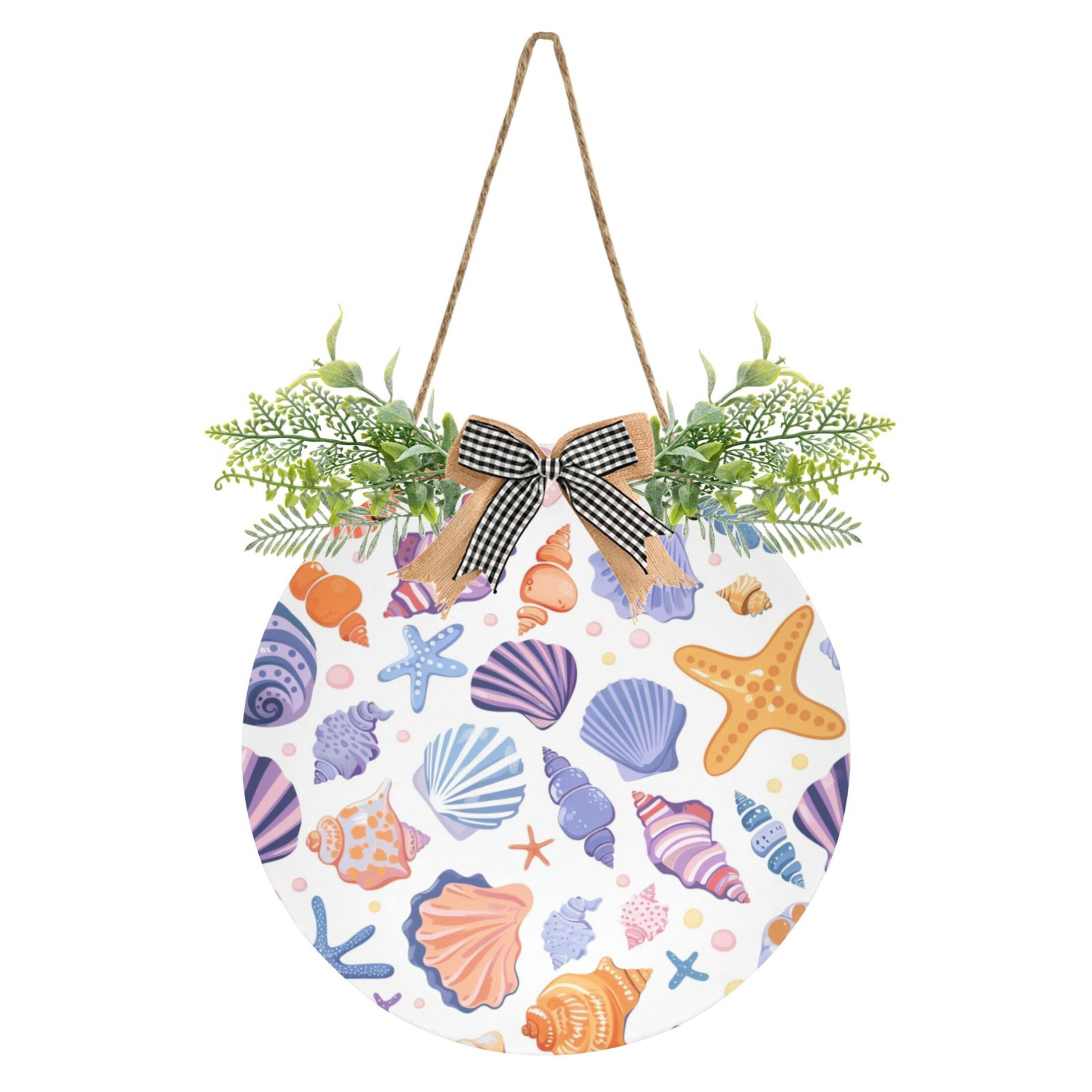 Welcome Door Sign Shell and Seastars 11.8" Round Front Entrance Hanging ...