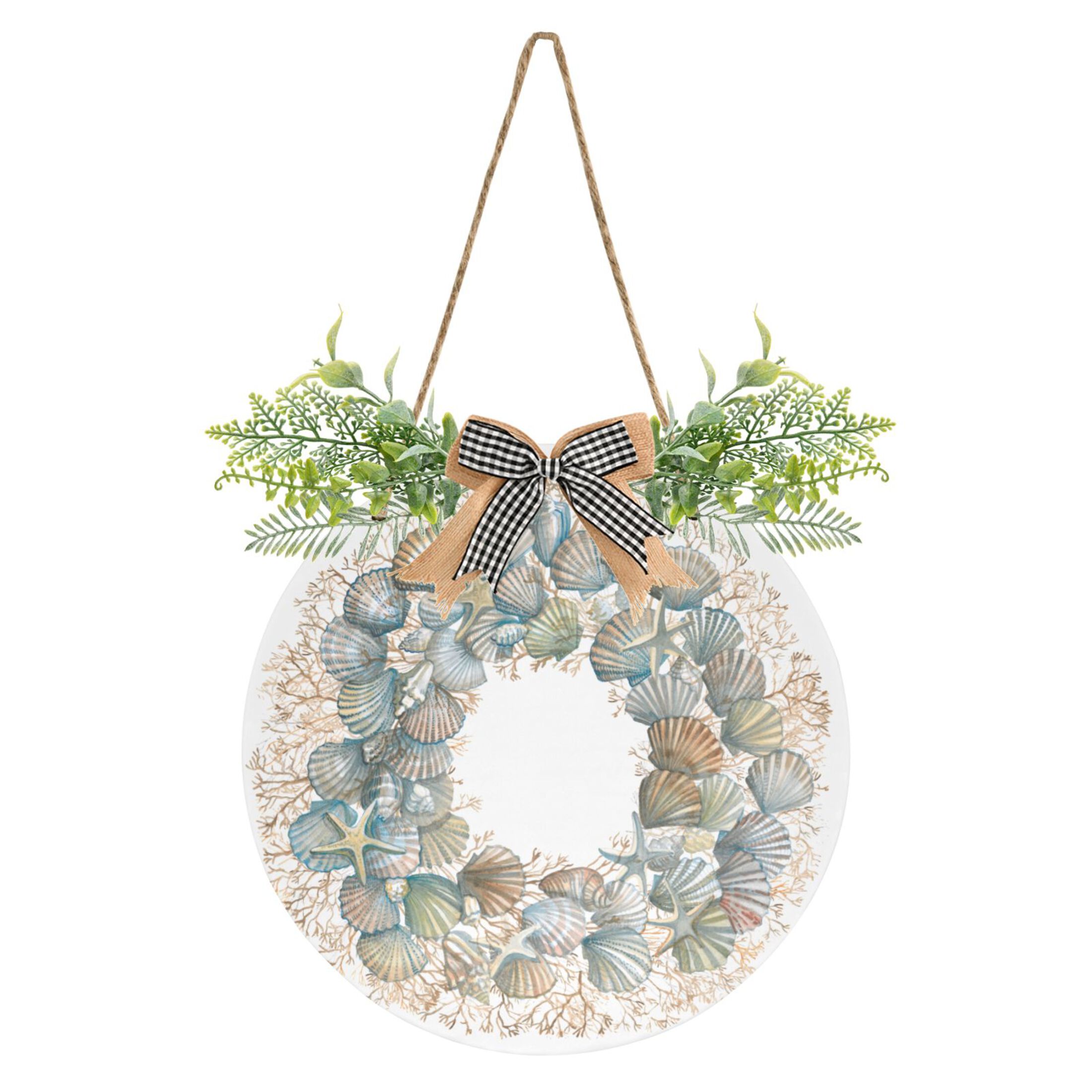 Welcome Door Sign Shells Starfish and Coral Branches 11.8" Round Front ...