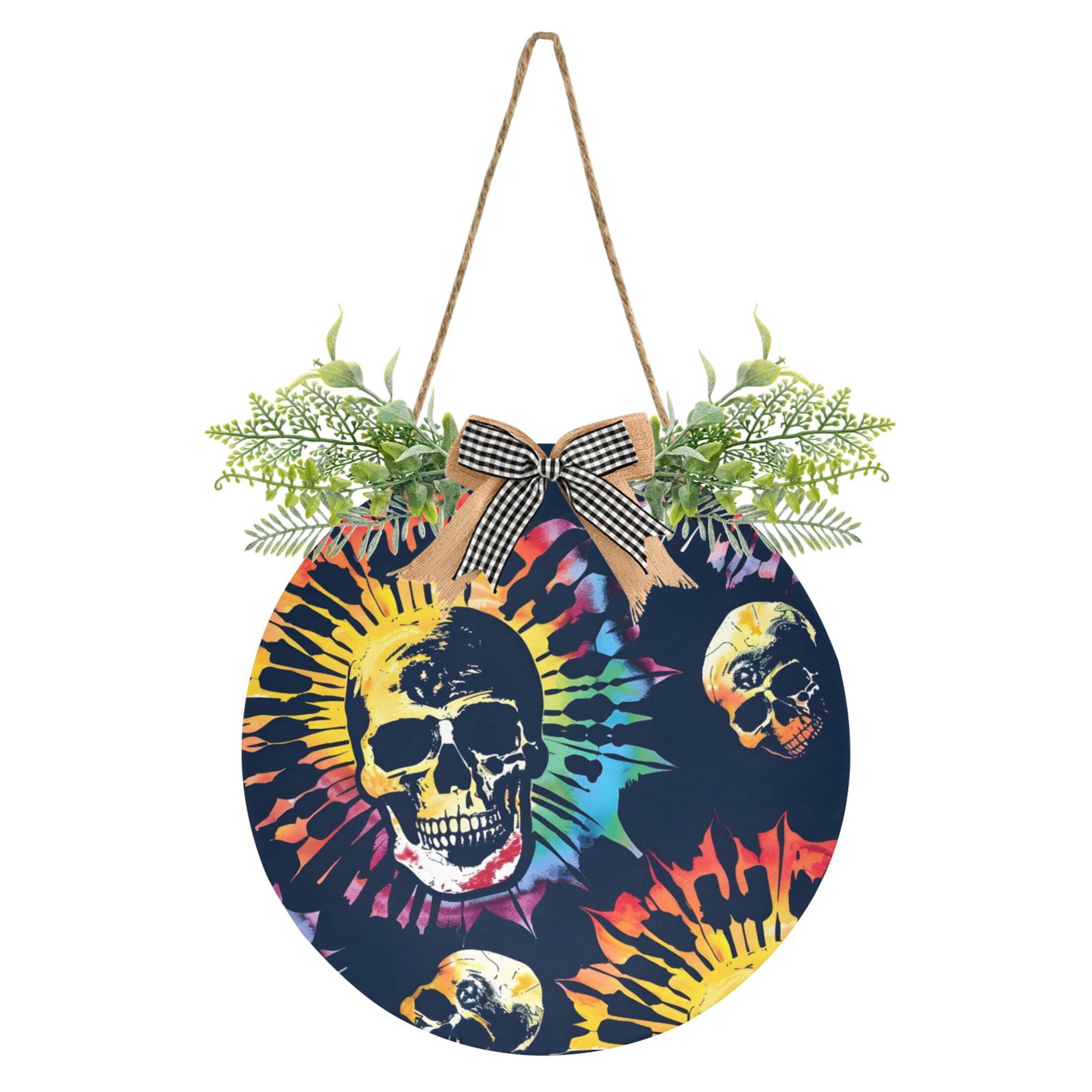 Welcome Door Sign Skull Skeleton Tie Dye 11.8" Round Front Entrance ...