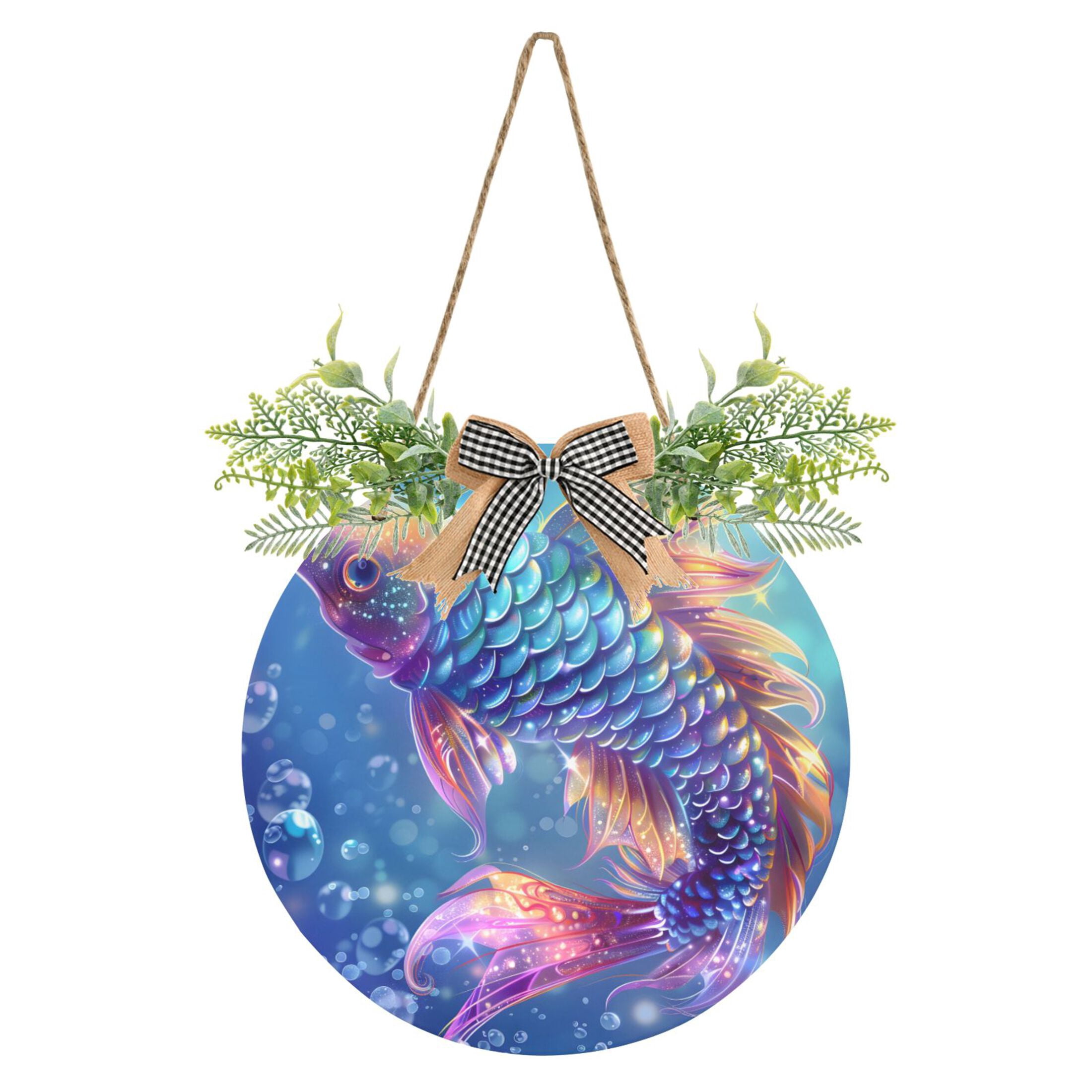 Welcome Door Sign Sparkling Fish Scales 11.8" Round Front Entrance ...