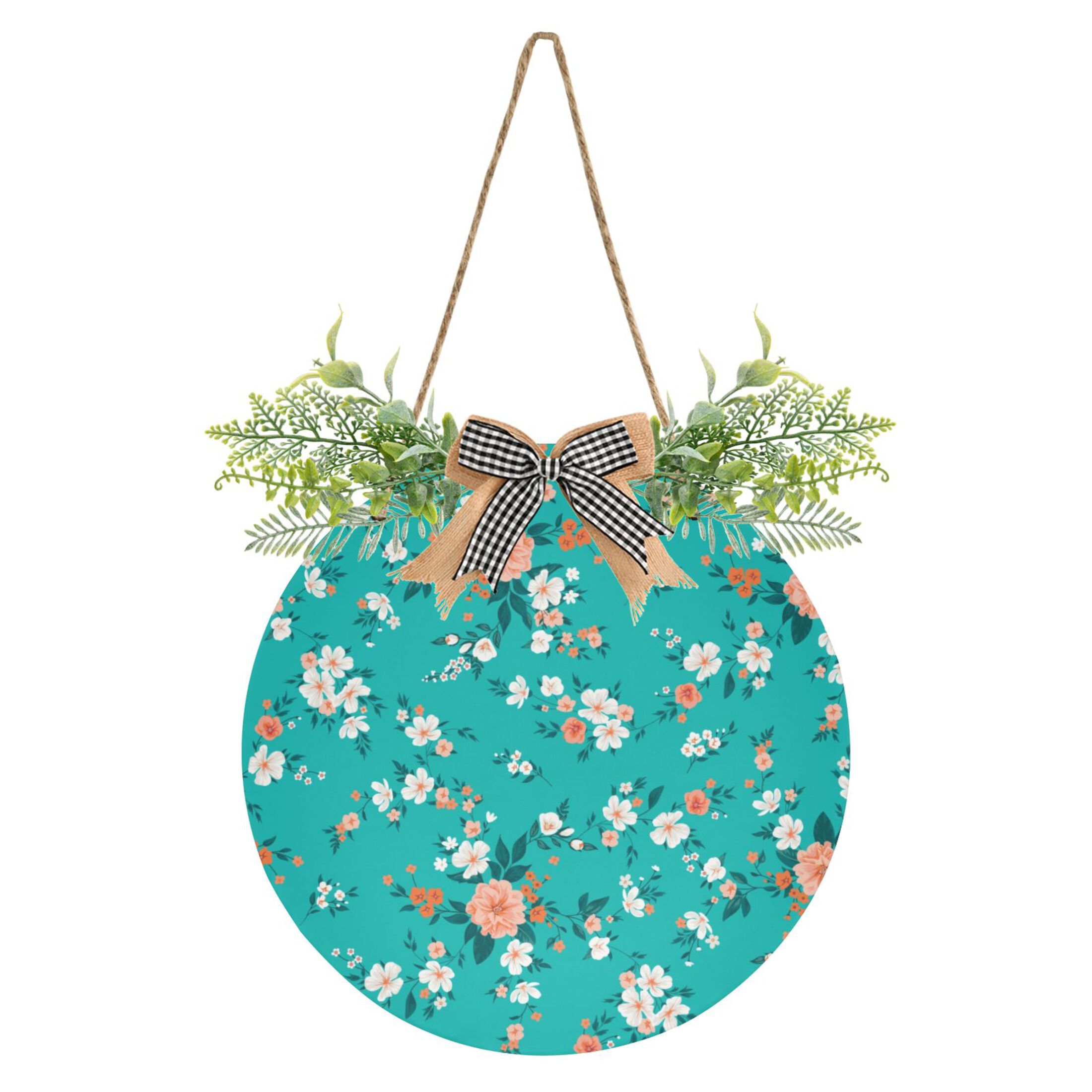 Welcome Door Sign Spring Floral 11.8" Round Front Entrance Hanging Sign ...