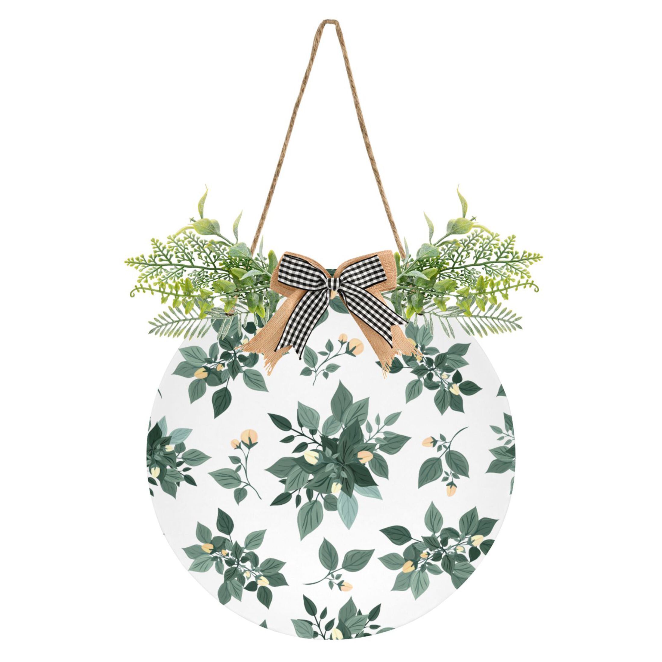 Welcome Door Sign Spring Flowers and Leaves 11.8" Round Front Entrance ...