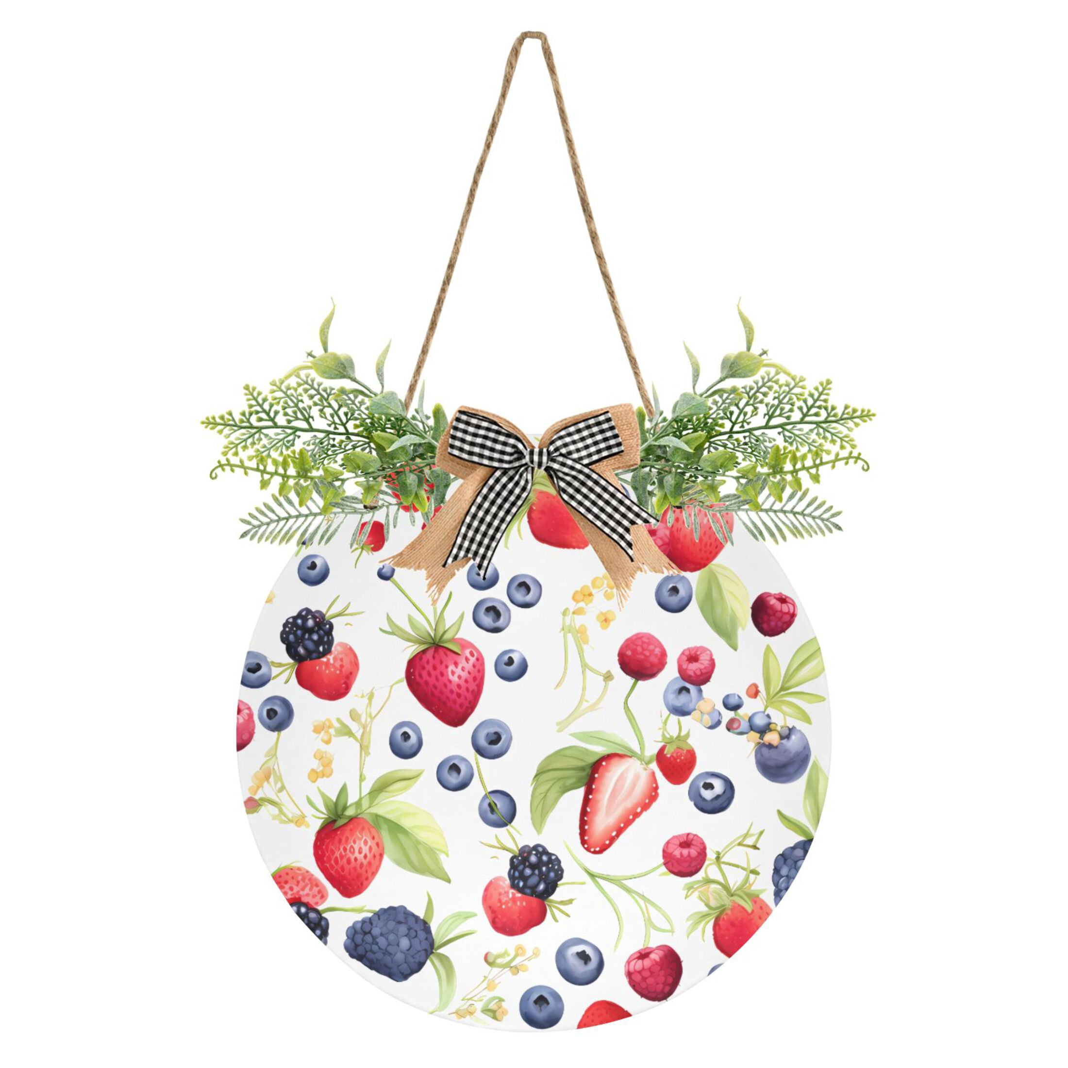 Welcome Door Sign Strawberries and Blueberries 11.8" Round Front ...