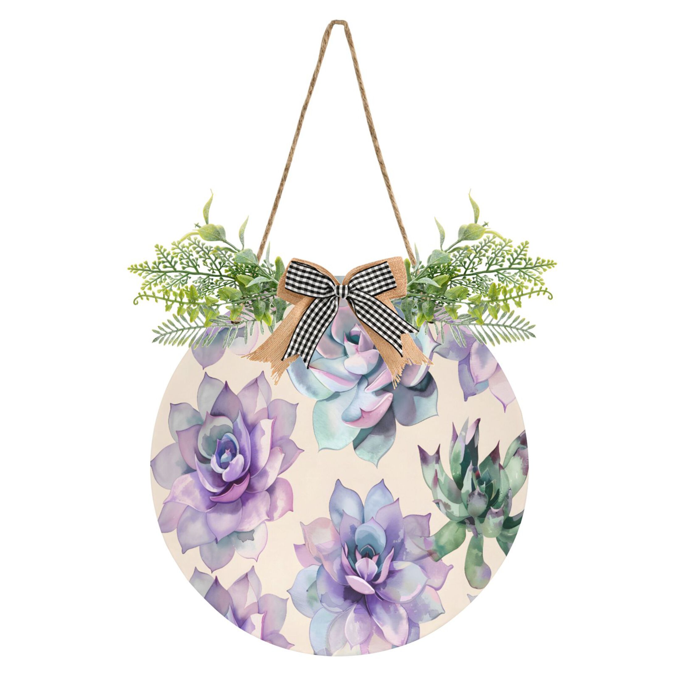 Welcome Door Sign Succulents Plants 11.8" Round Front Entrance Hanging ...