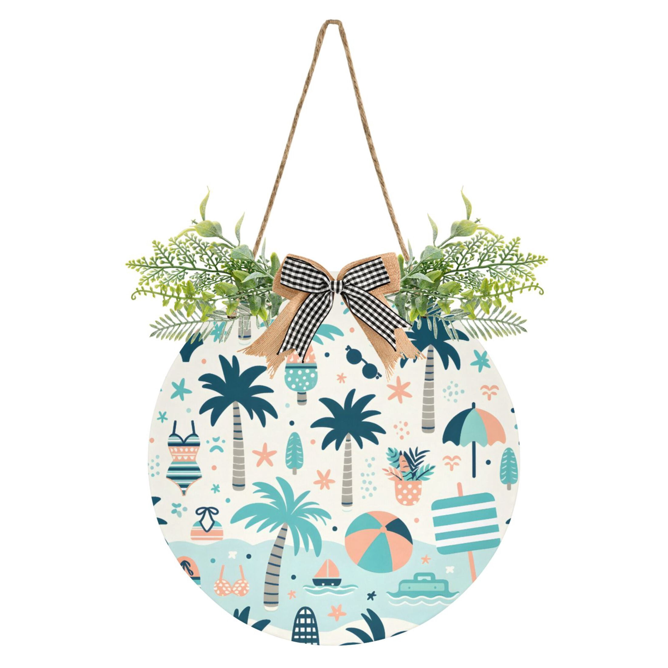Welcome Door Sign Summer Coconut Tree 11.8" Round Front Entrance ...