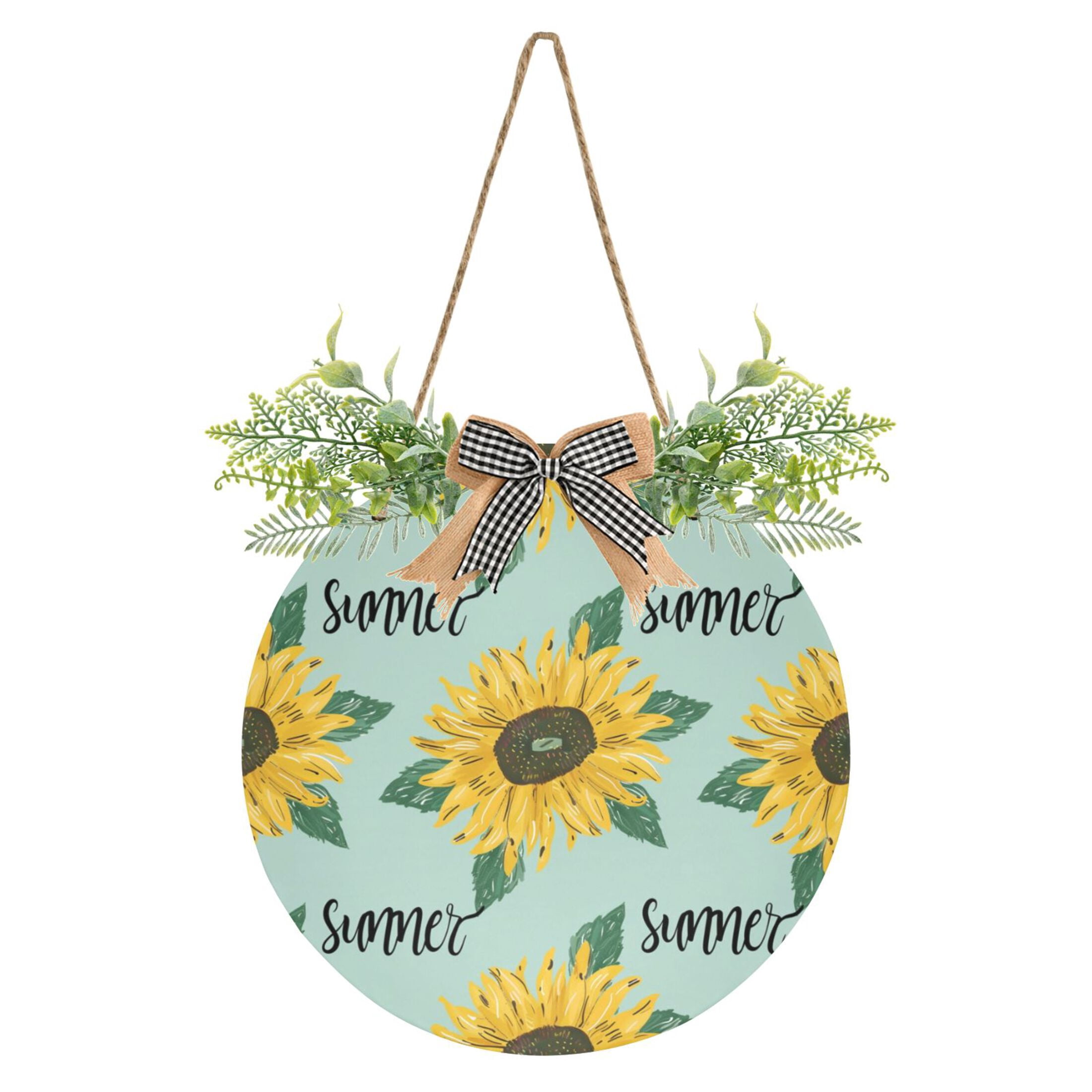 Welcome Door Sign Summer Sunflower 11.8" Round Front Entrance Hanging ...