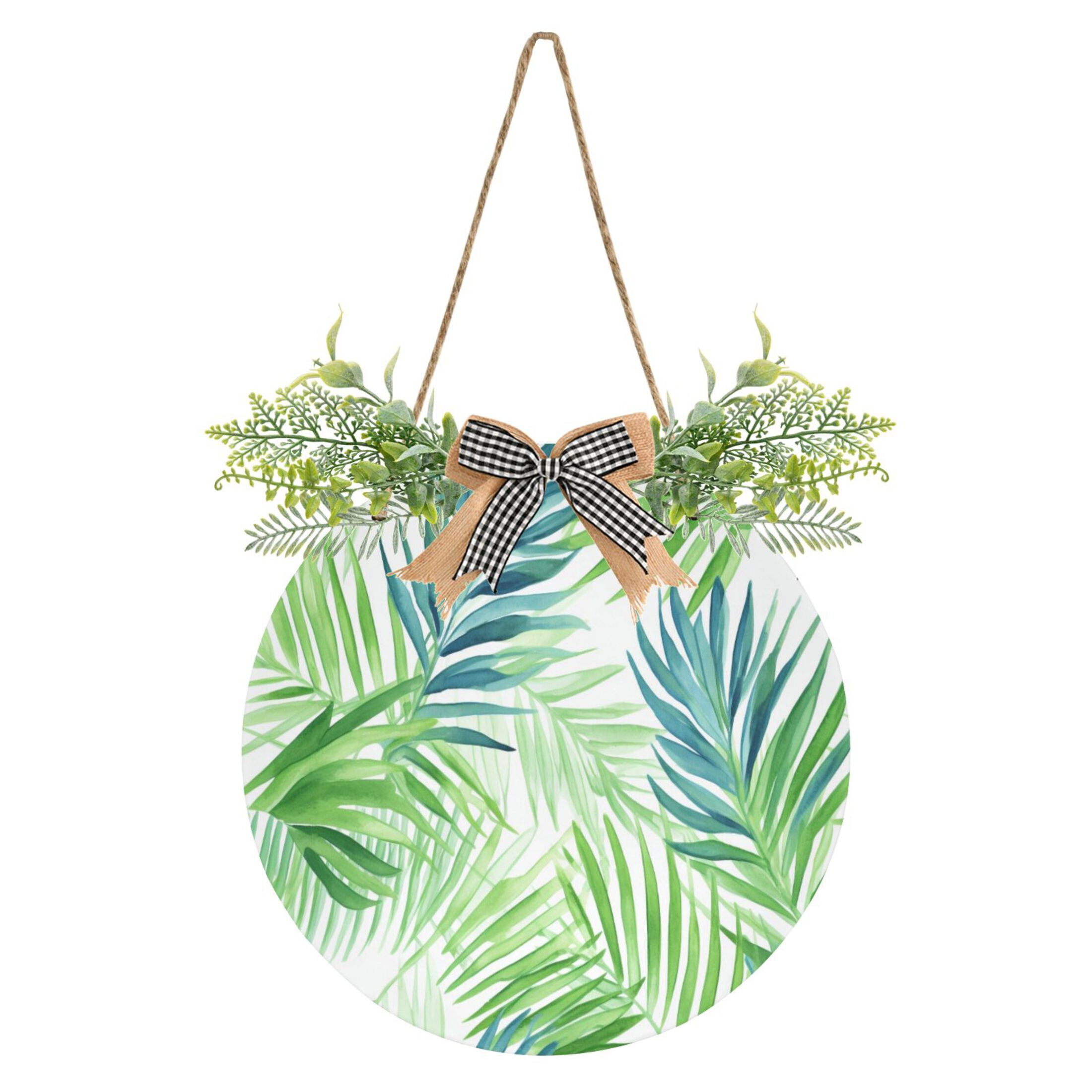 Welcome Door Sign Summer Tropical Leaves 11.8" Round Front Entrance ...