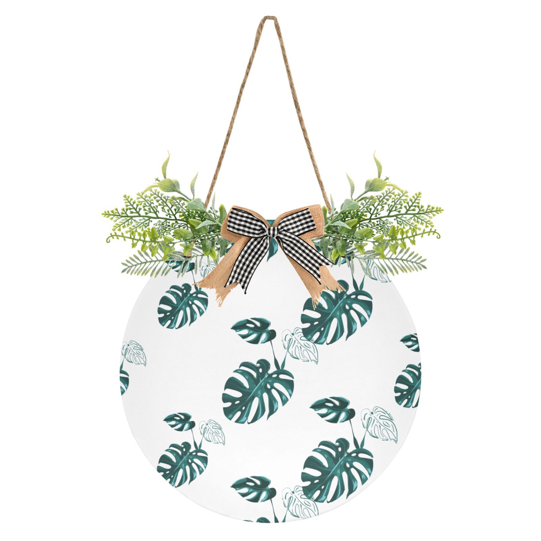 Welcome Door Sign Summer Tropical Leaves 11.8" Round Front Entrance ...