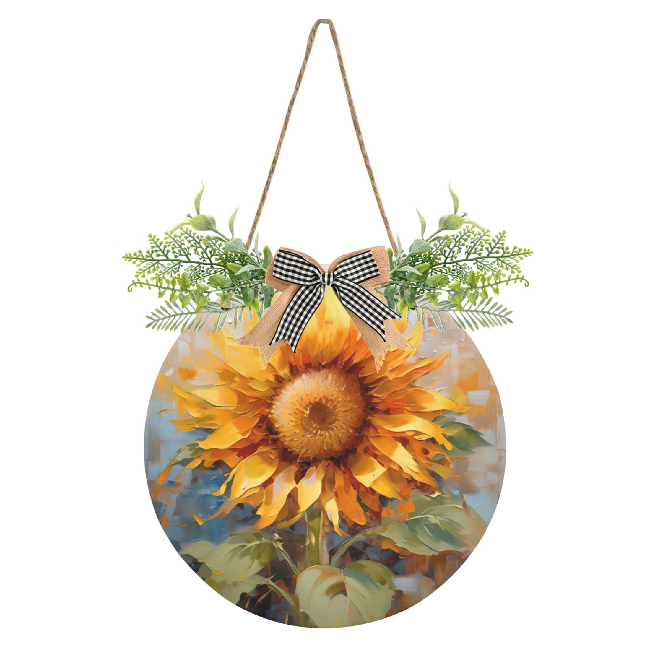 Welcome Door Sign Sunflower 11.8" Round Front Entrance Hanging Sign ...