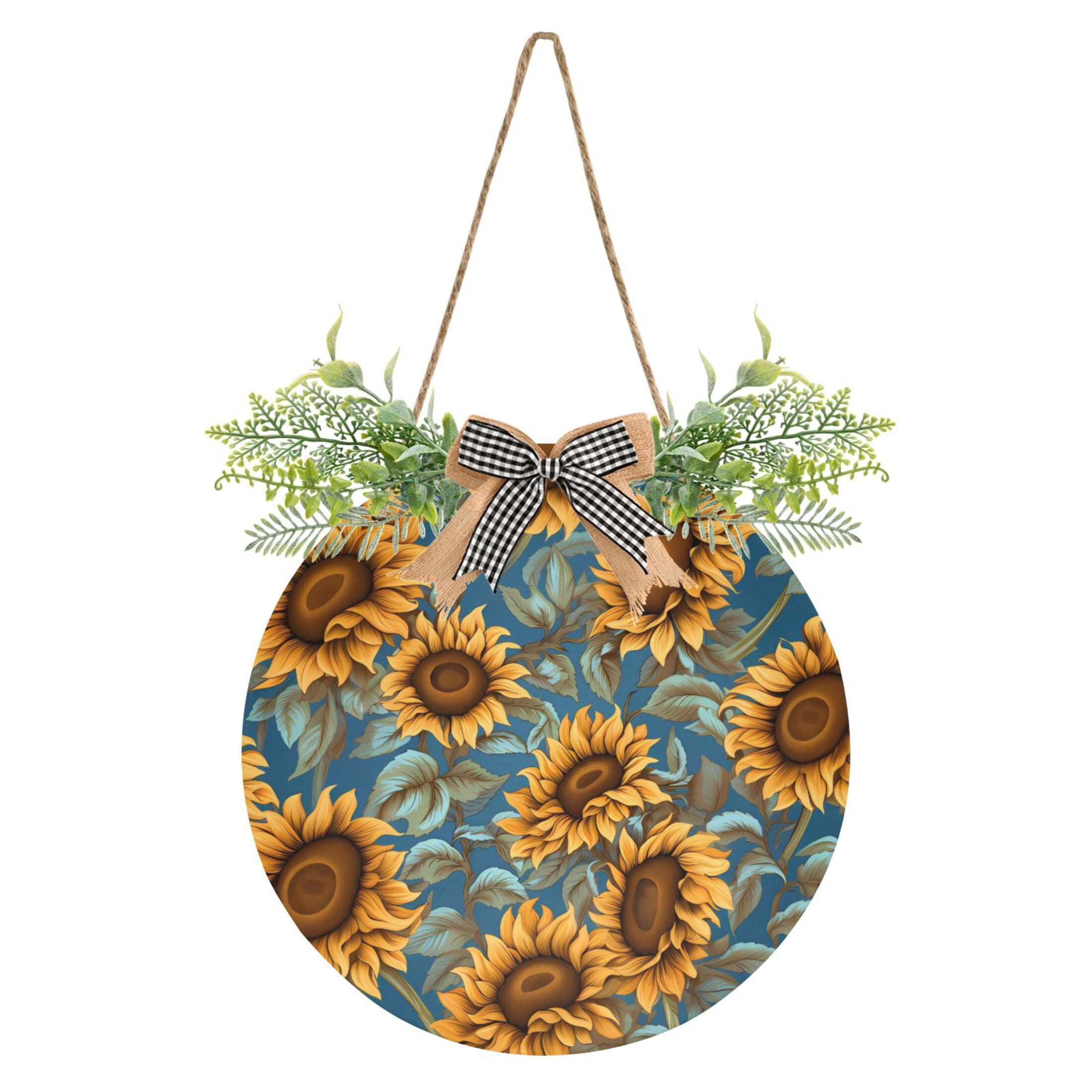Welcome Door Sign Sunflowers and Leaves 11.8" Round Front Entrance ...