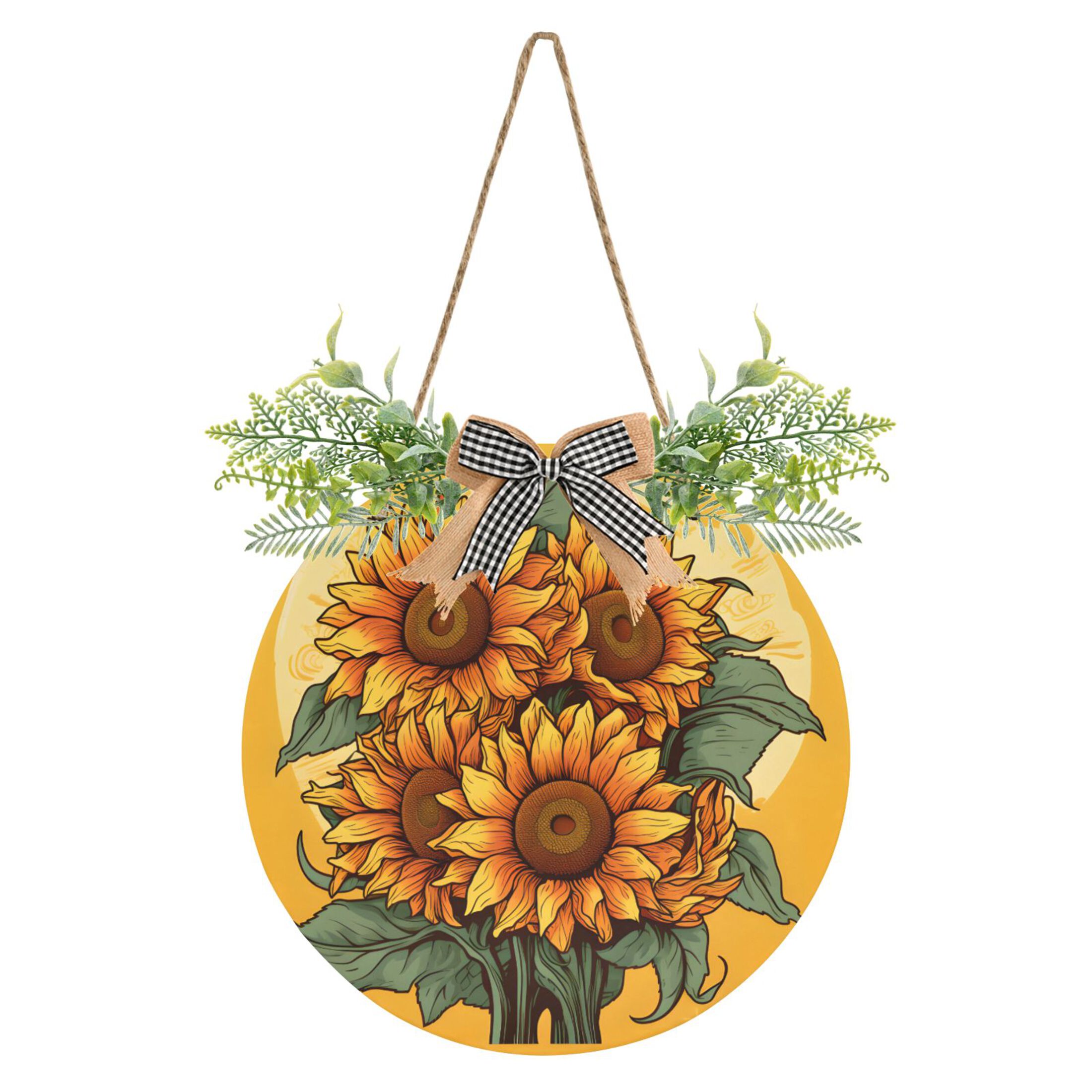 Welcome Door Sign Sunflowers with Leaves 11.8" Round Front Entrance ...