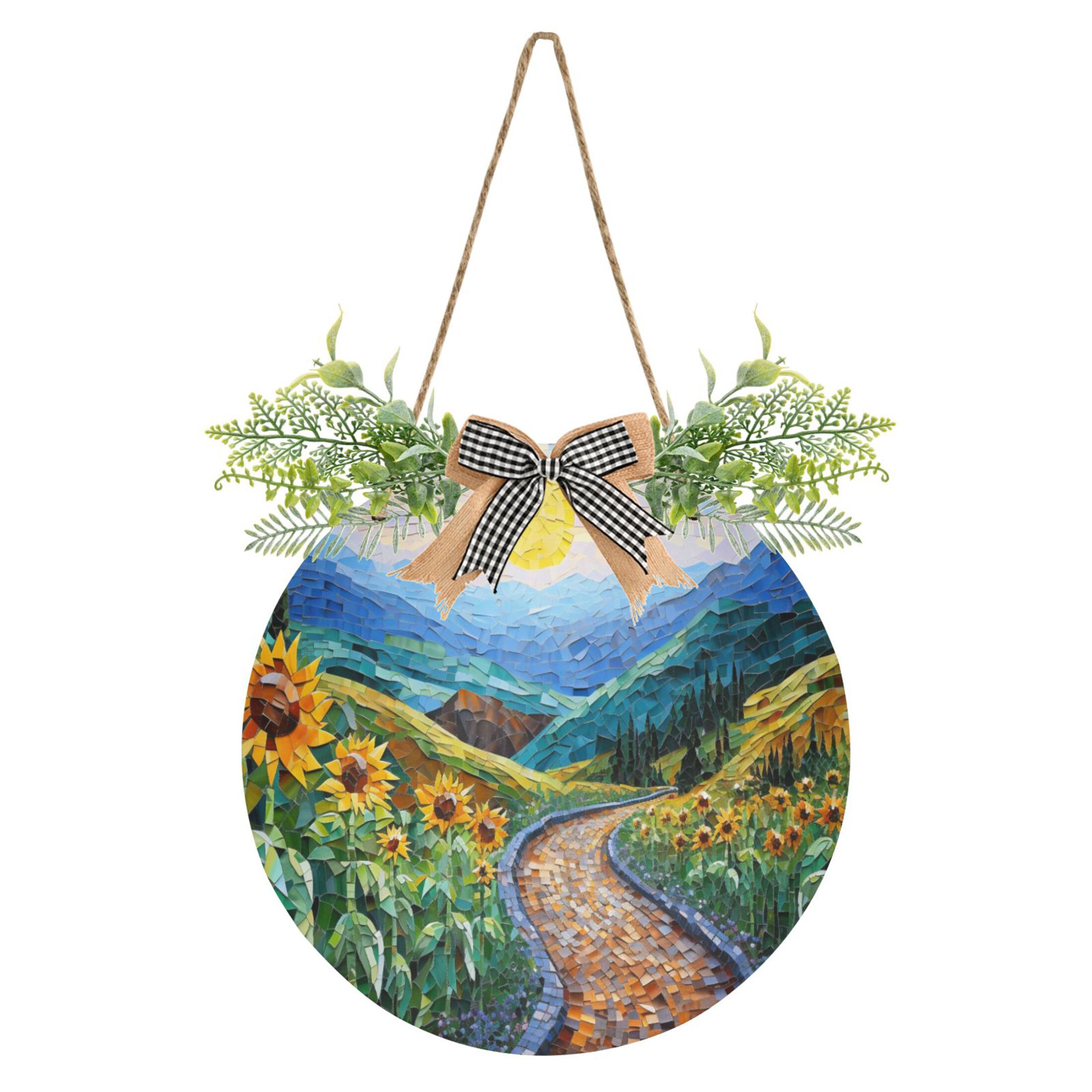 Welcome Door Sign Sunset Sunflower 11.8" Round Front Entrance Hanging ...