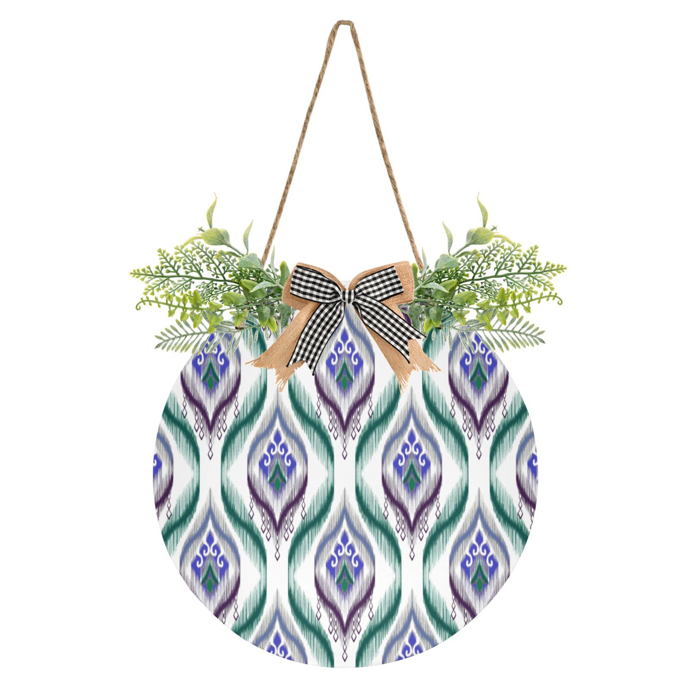 Welcome Door Sign Tribal Indian Ethnic Mandala 11.8" Round Front ...