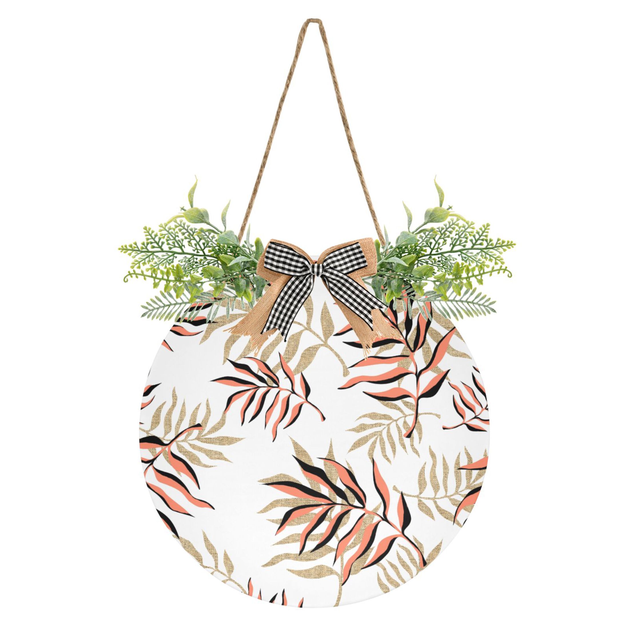 Welcome Door Sign Tropical Leaves 11.8" Round Front Entrance Hanging ...