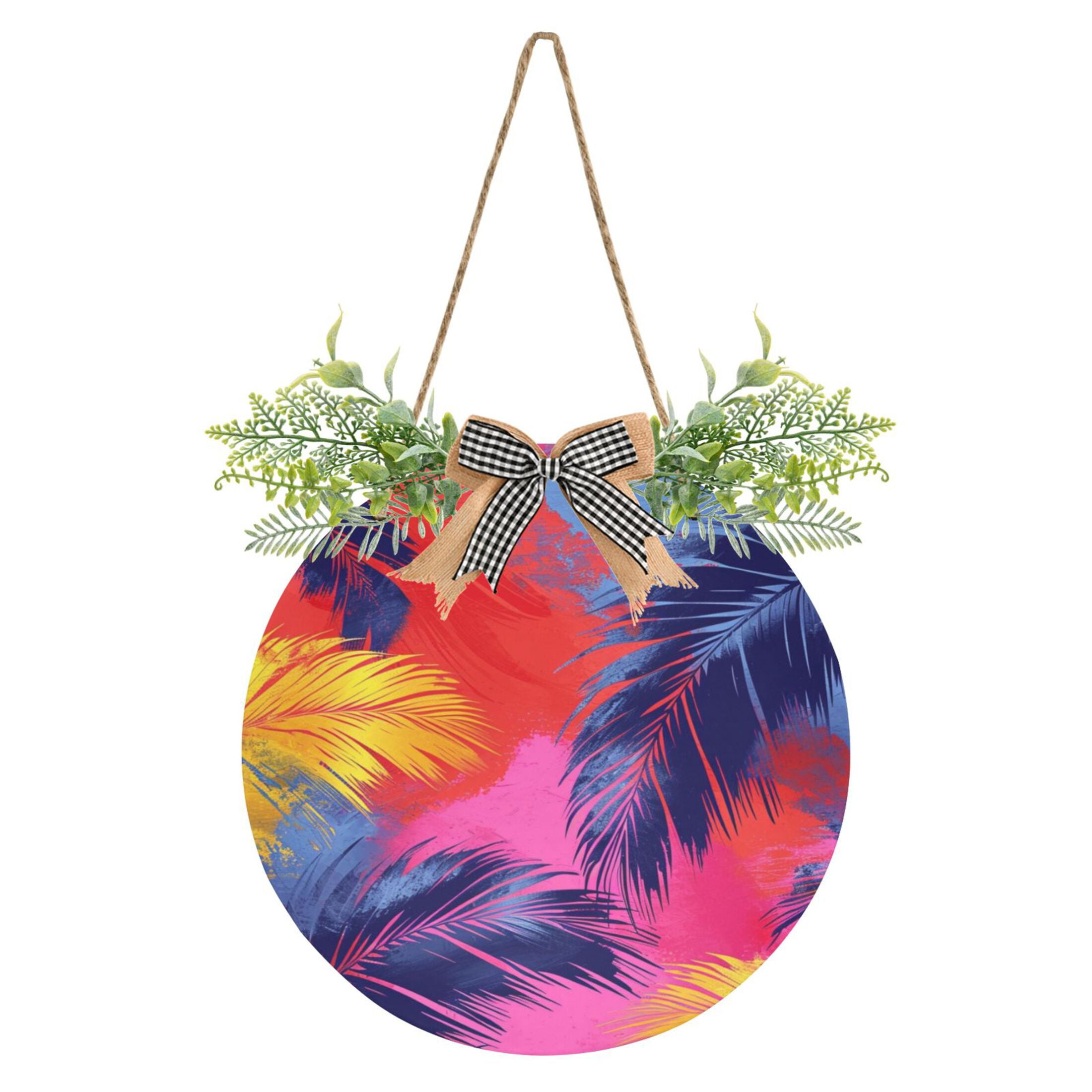 Welcome Door Sign Tropical Palm Leaves 11.8" Round Front Entrance ...