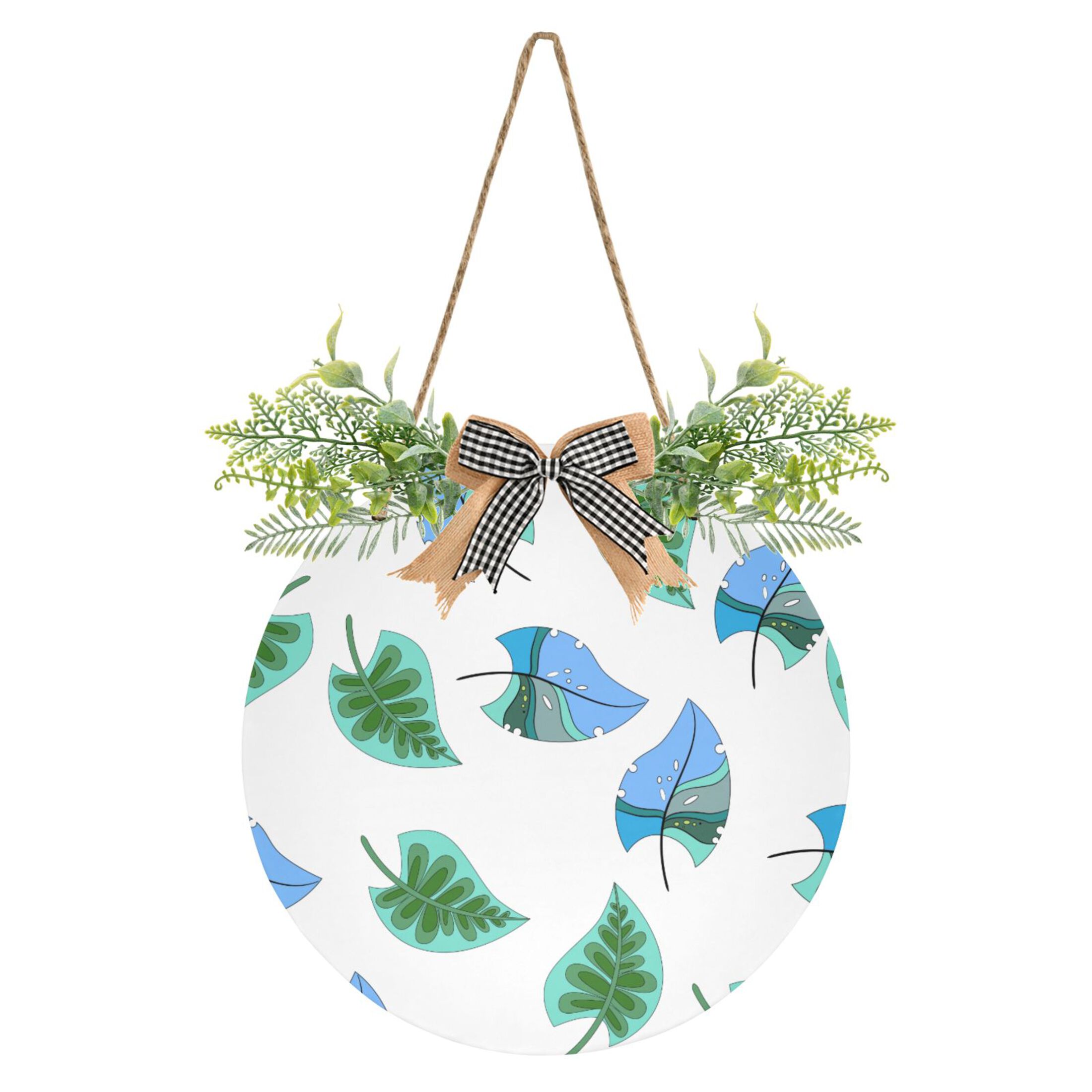 Welcome Door Sign Tropical Plants Leaves 11.8" Round Front Entrance ...
