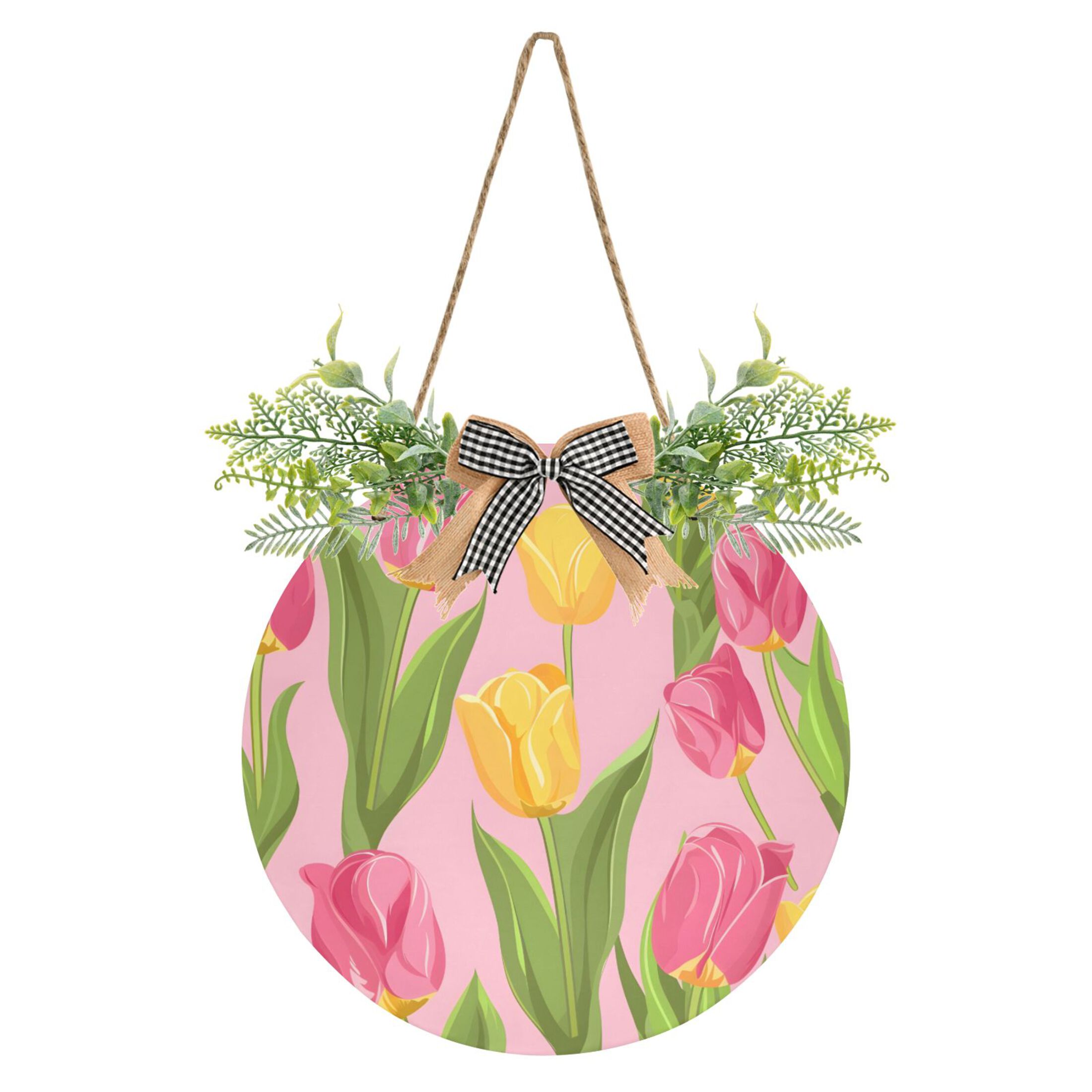 Welcome Door Sign Tulip Flower 11.8" Round Front Entrance Hanging Sign ...