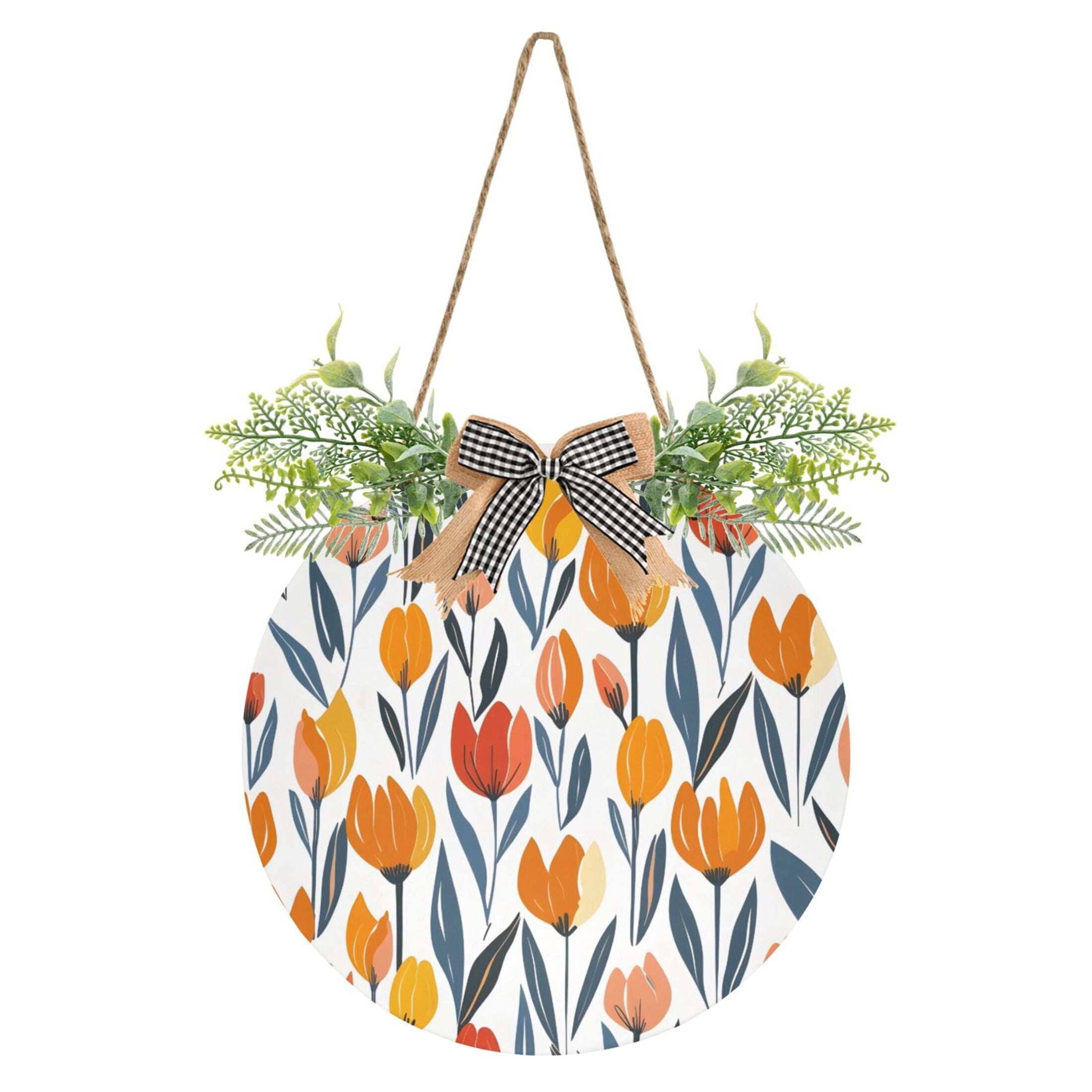 Welcome Door Sign Tulip Flower 11.8" Round Front Entrance Hanging Sign ...