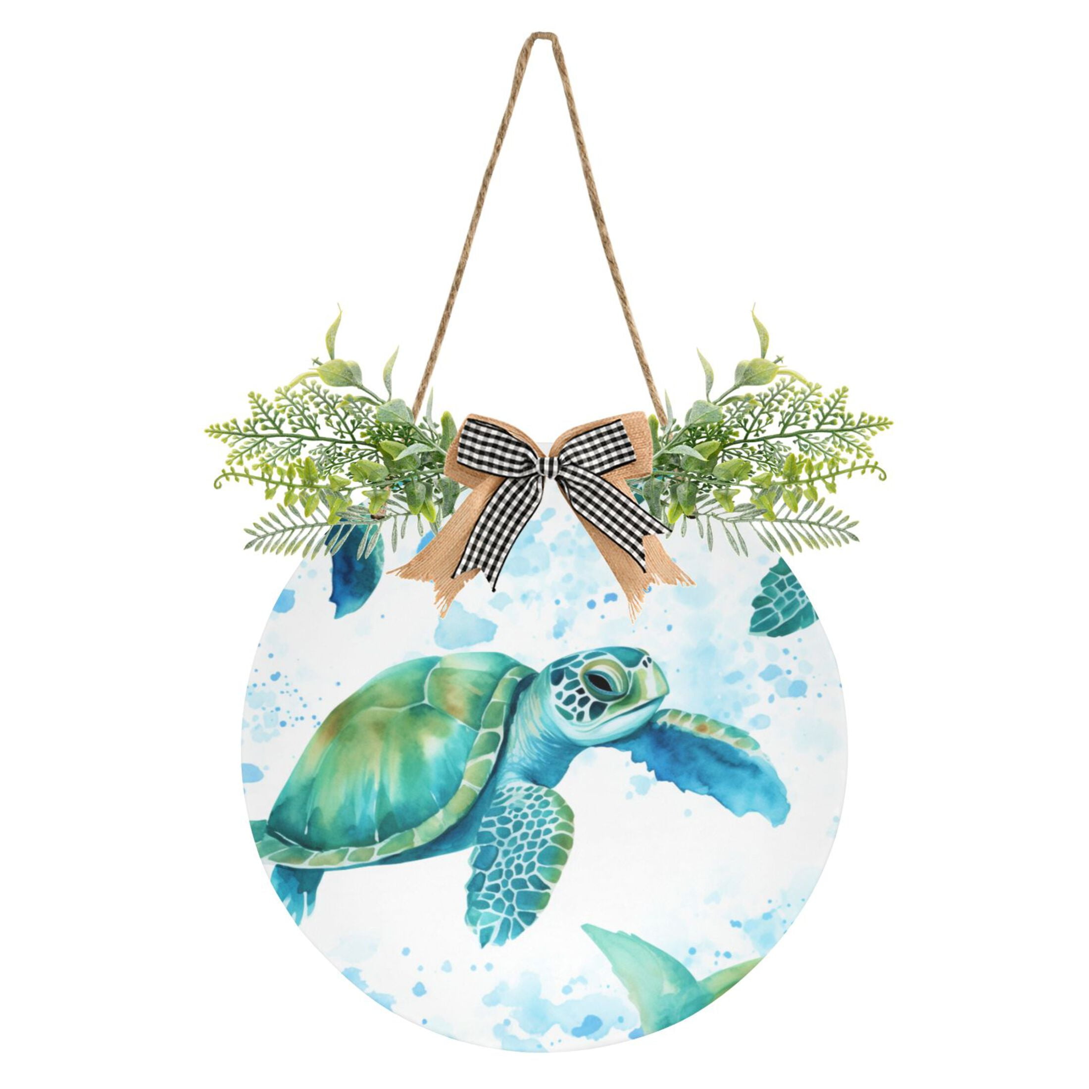 Welcome Door Sign Turtles in Ocean 11.8" Round Front Entrance Hanging ...