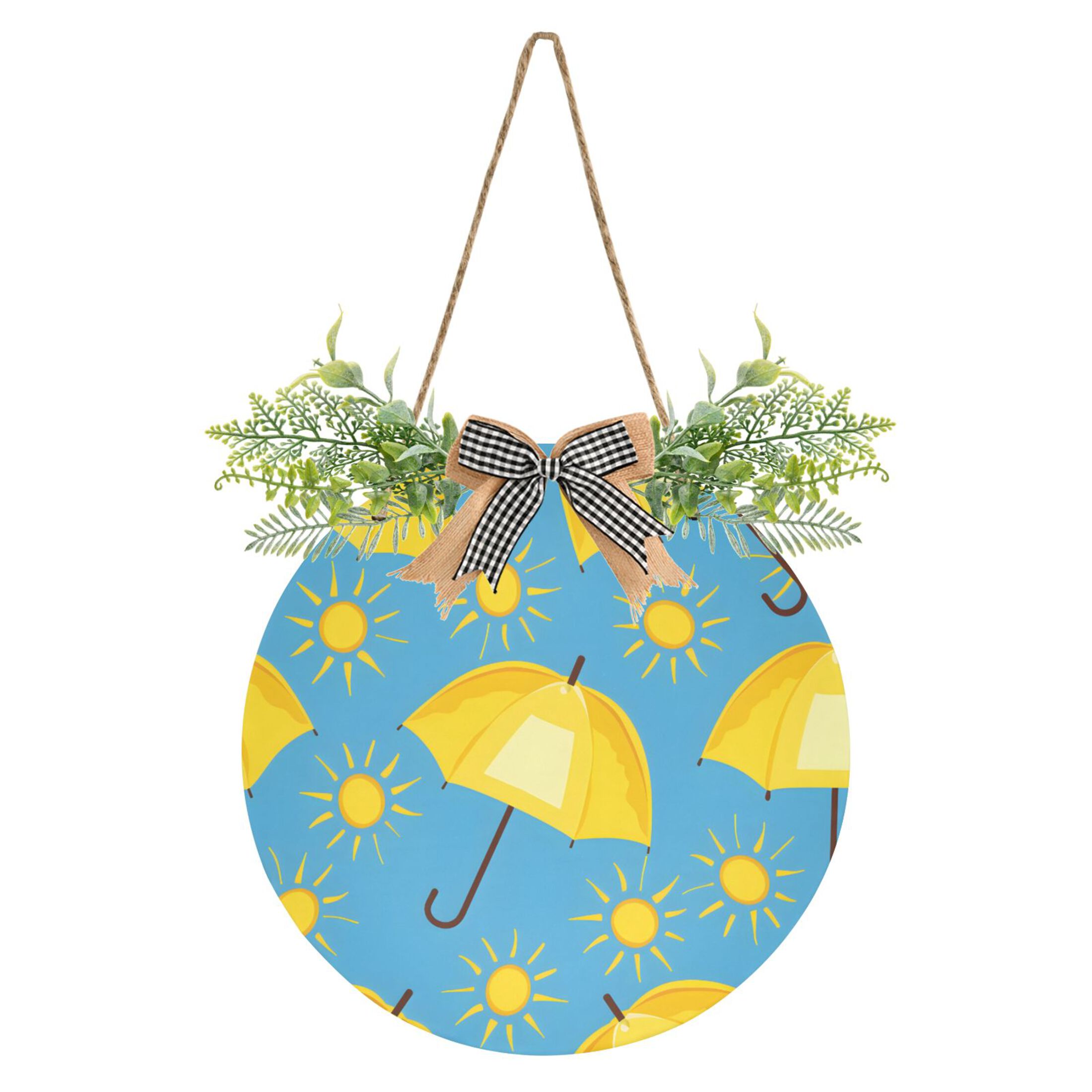 Welcome Door Sign Umbrella and Sun 11.8" Round Front Entrance Hanging ...