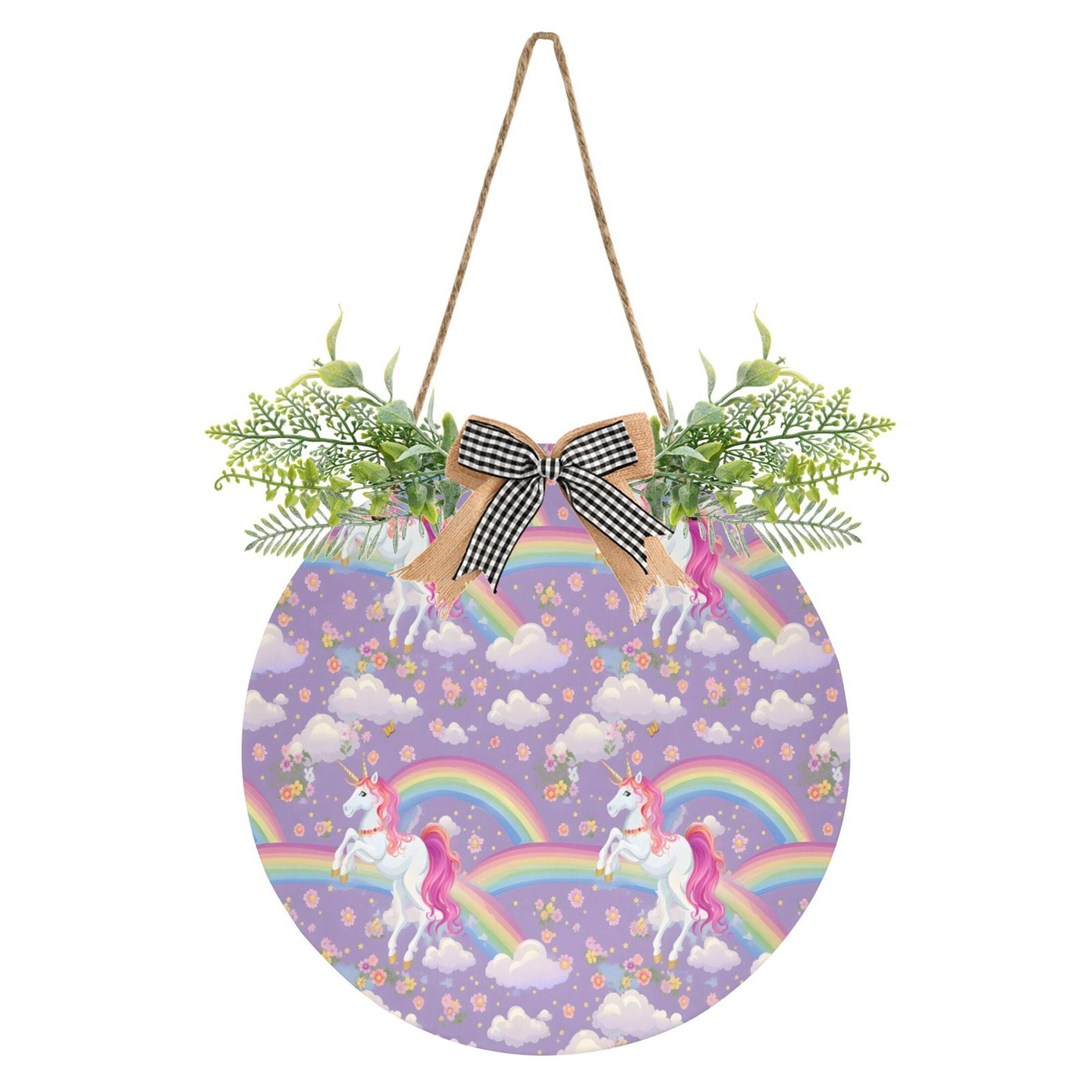 Welcome Door Sign Unicorns and Rainbows 11.8" Round Front Entrance ...