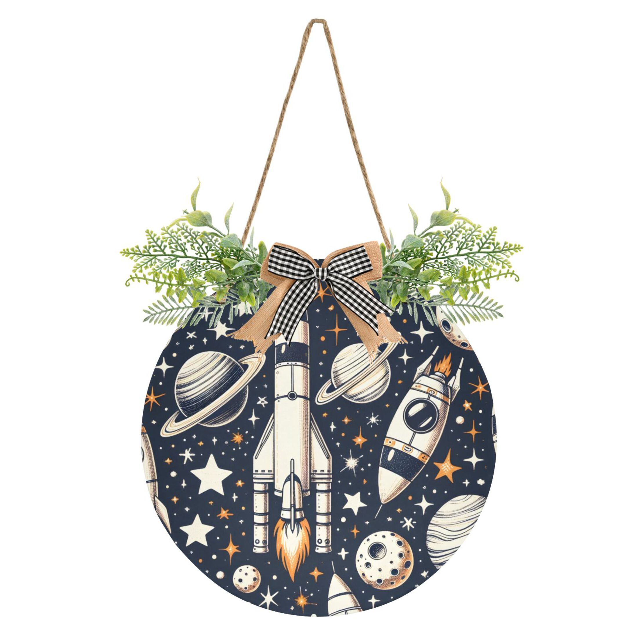 Welcome Door Sign Universe Outer Space Rocket 11.8" Round Front ...