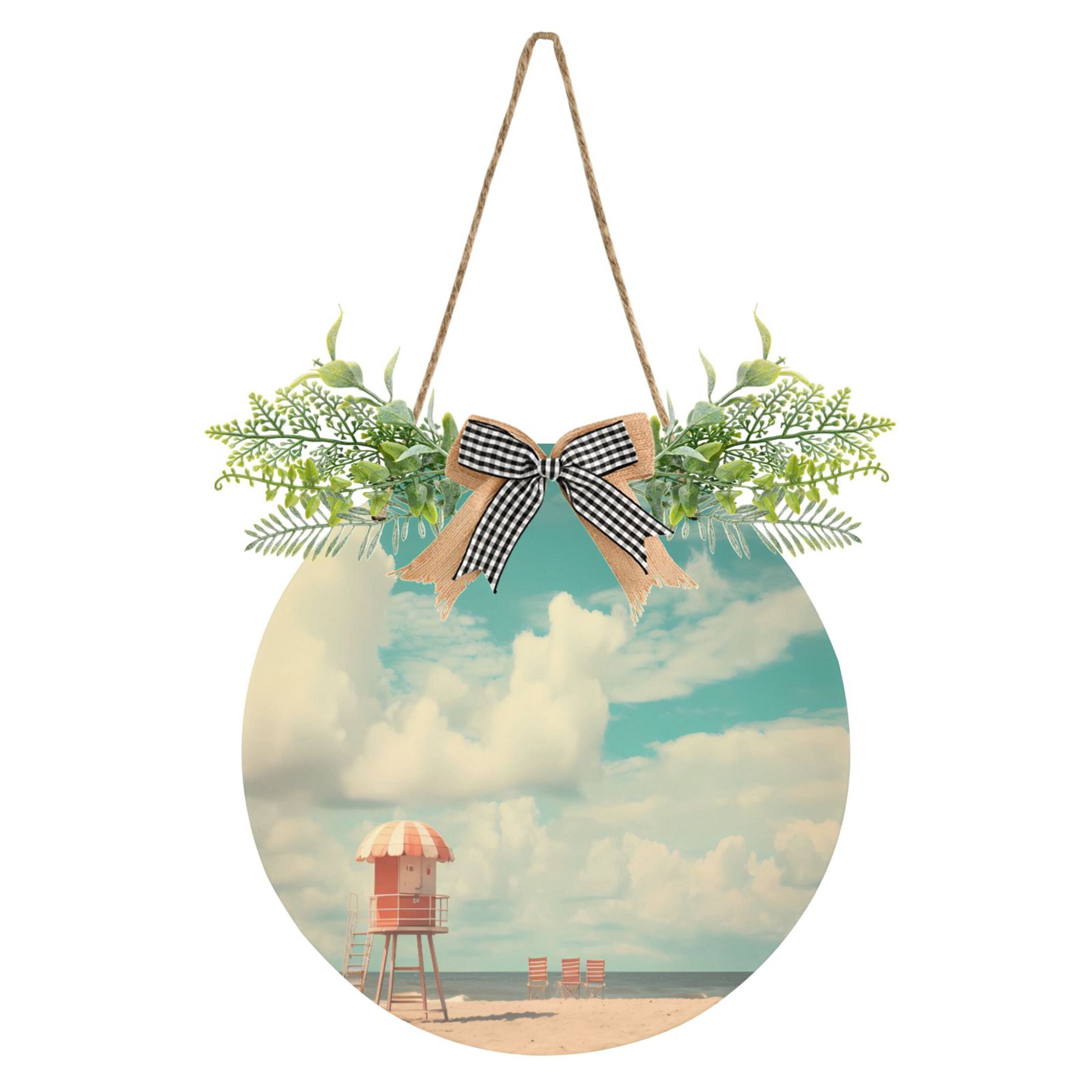 Welcome Door Sign Vocation Beach Retro 11.8" Round Front Entrance ...