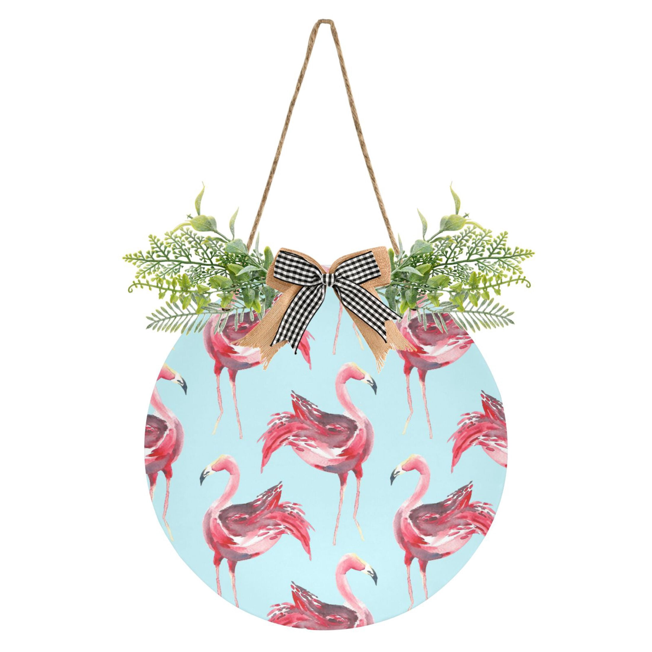 Welcome Door Sign Watercolor Pink Flamingo 11.8" Round Front Entrance ...