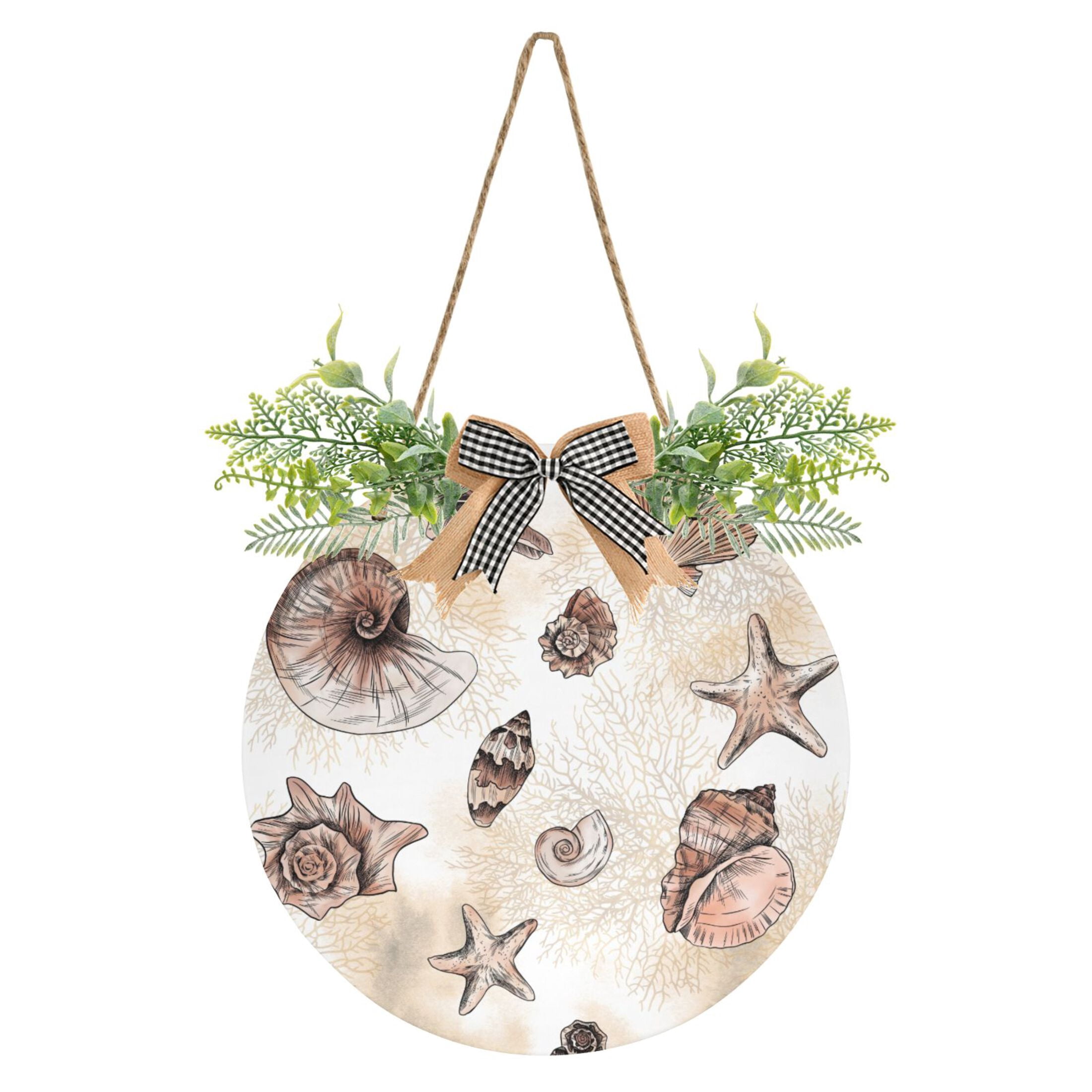 Welcome Door Sign Watercolor Seashells 11.8" Round Front Entrance ...