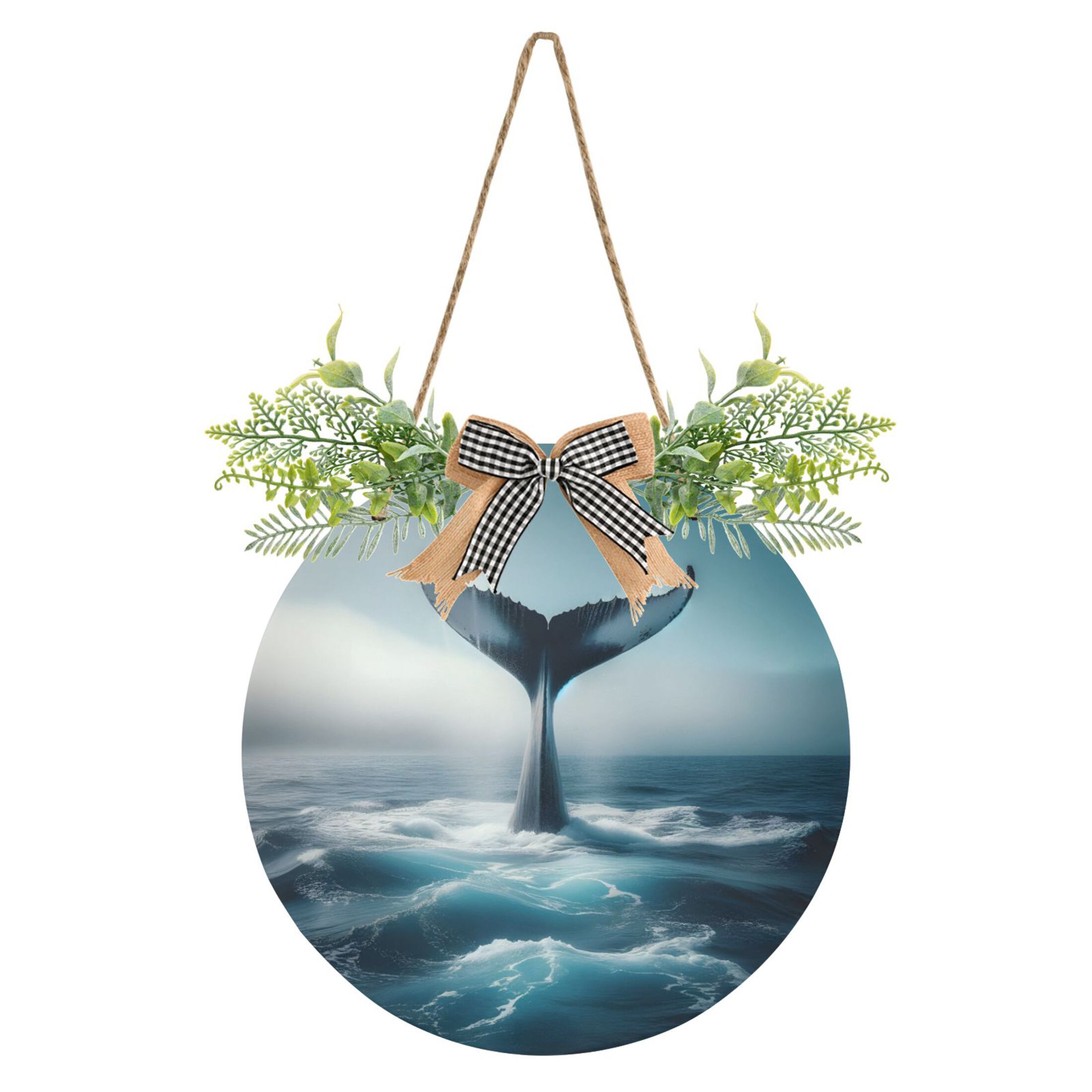 Welcome Door Sign Whale Tail 11.8" Round Front Entrance Hanging Sign ...