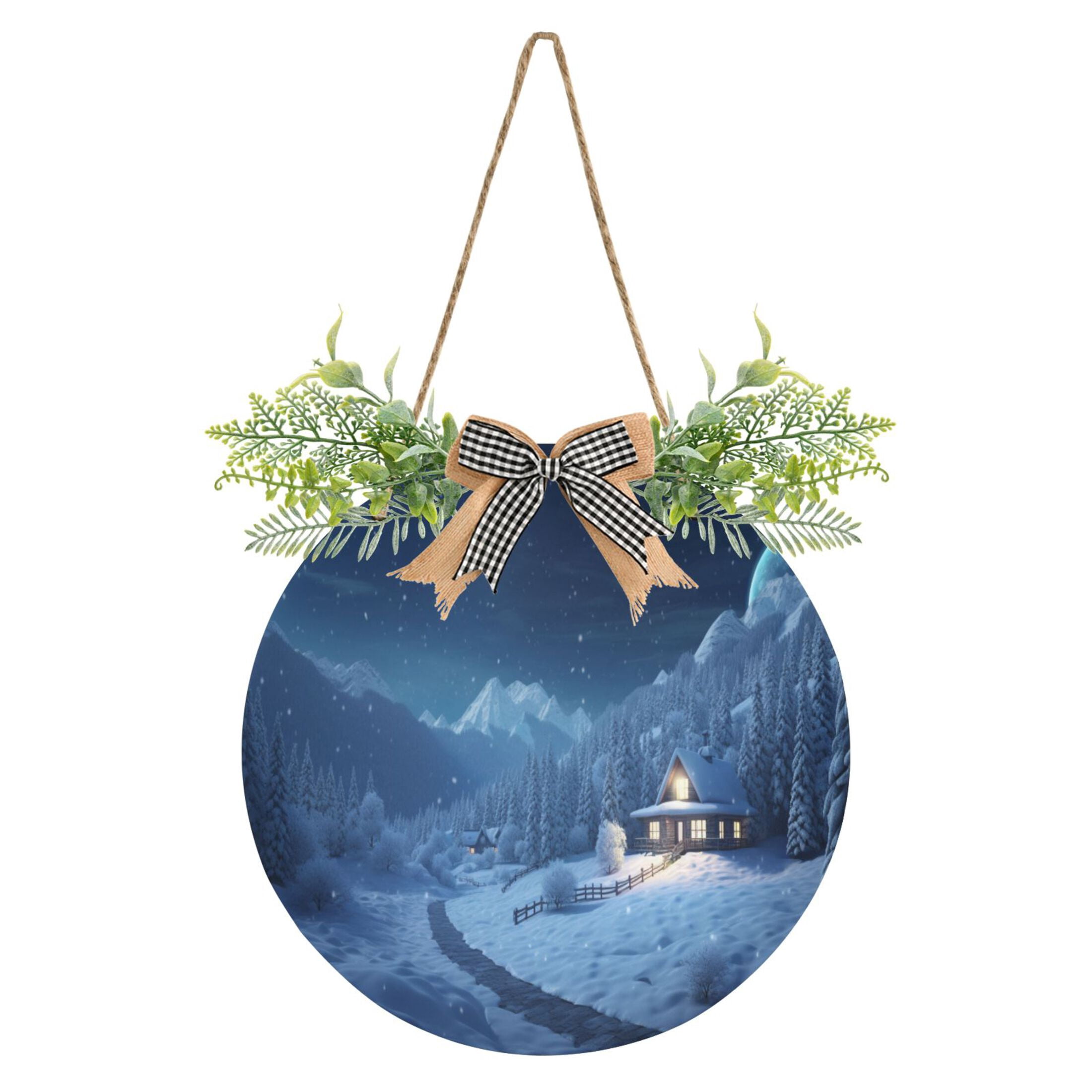 Welcome Door Sign Winter Snow 11.8" Round Front Entrance Hanging Sign ...