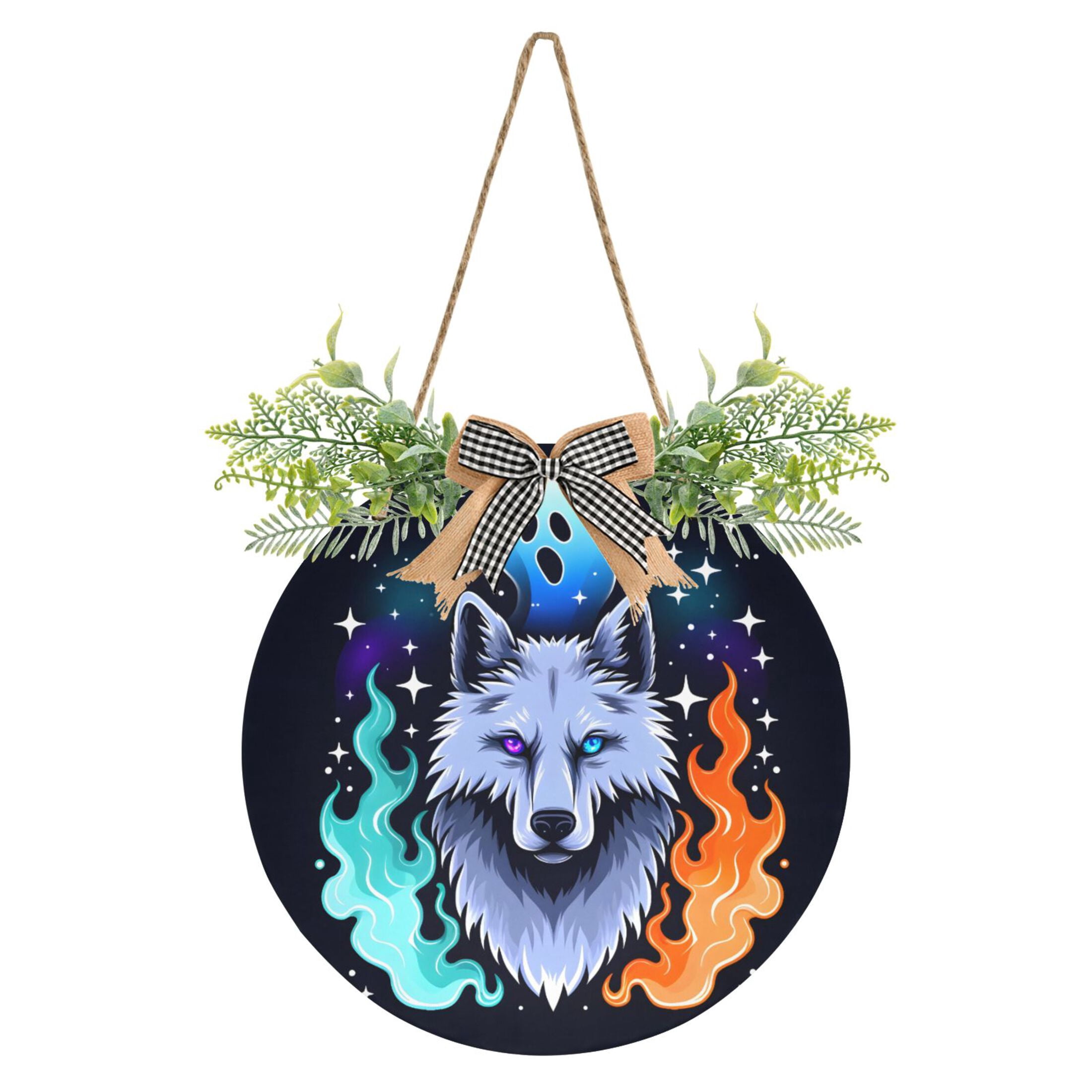 Welcome Door Sign Wolf and Ghosts 11.8" Round Front Entrance Hanging ...