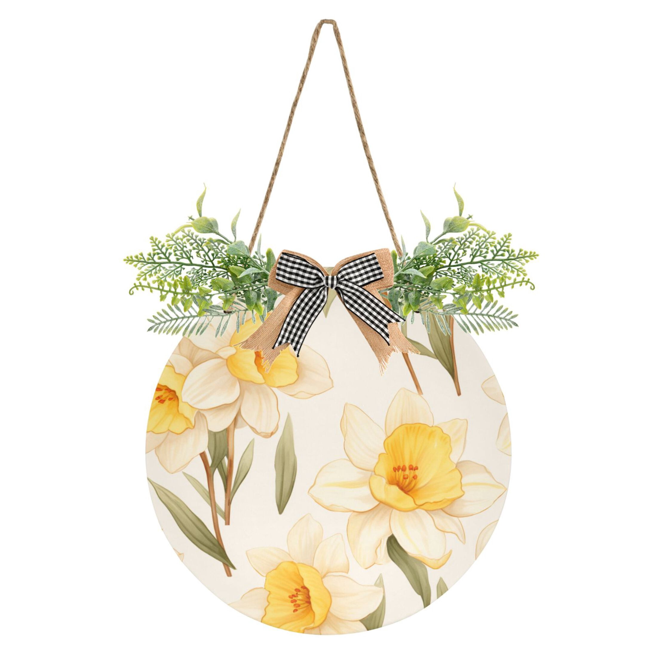 Welcome Door Sign Yellow Flower 11.8" Round Front Entrance Hanging Sign ...