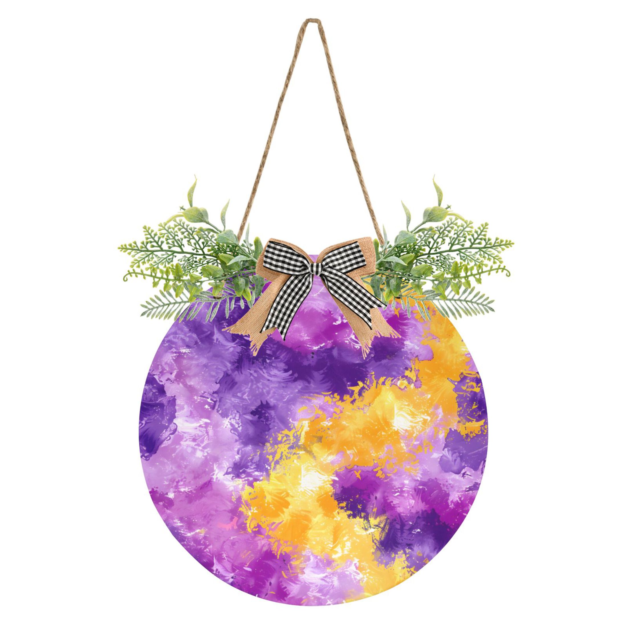 Welcome Door Sign Yellow and Violet Tie Dye 11.8" Round Front Entrance ...