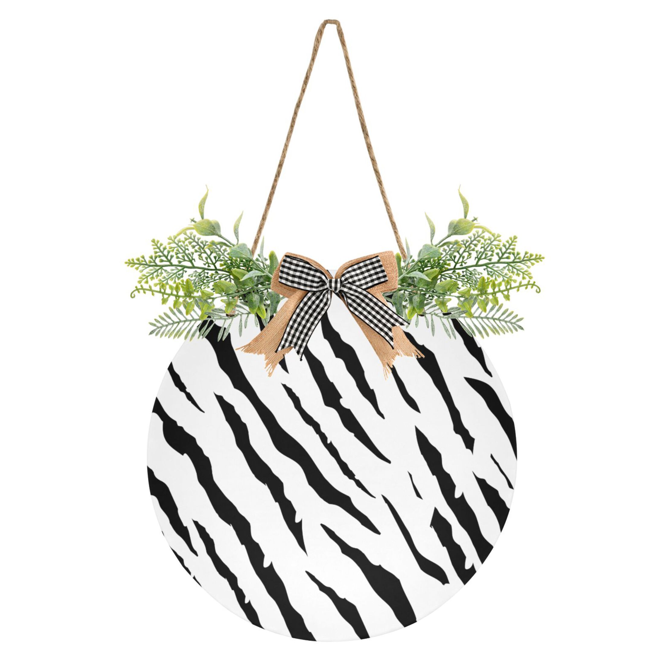 Welcome Door Sign Zebra Black Print 11.8" Round Front Entrance Hanging ...