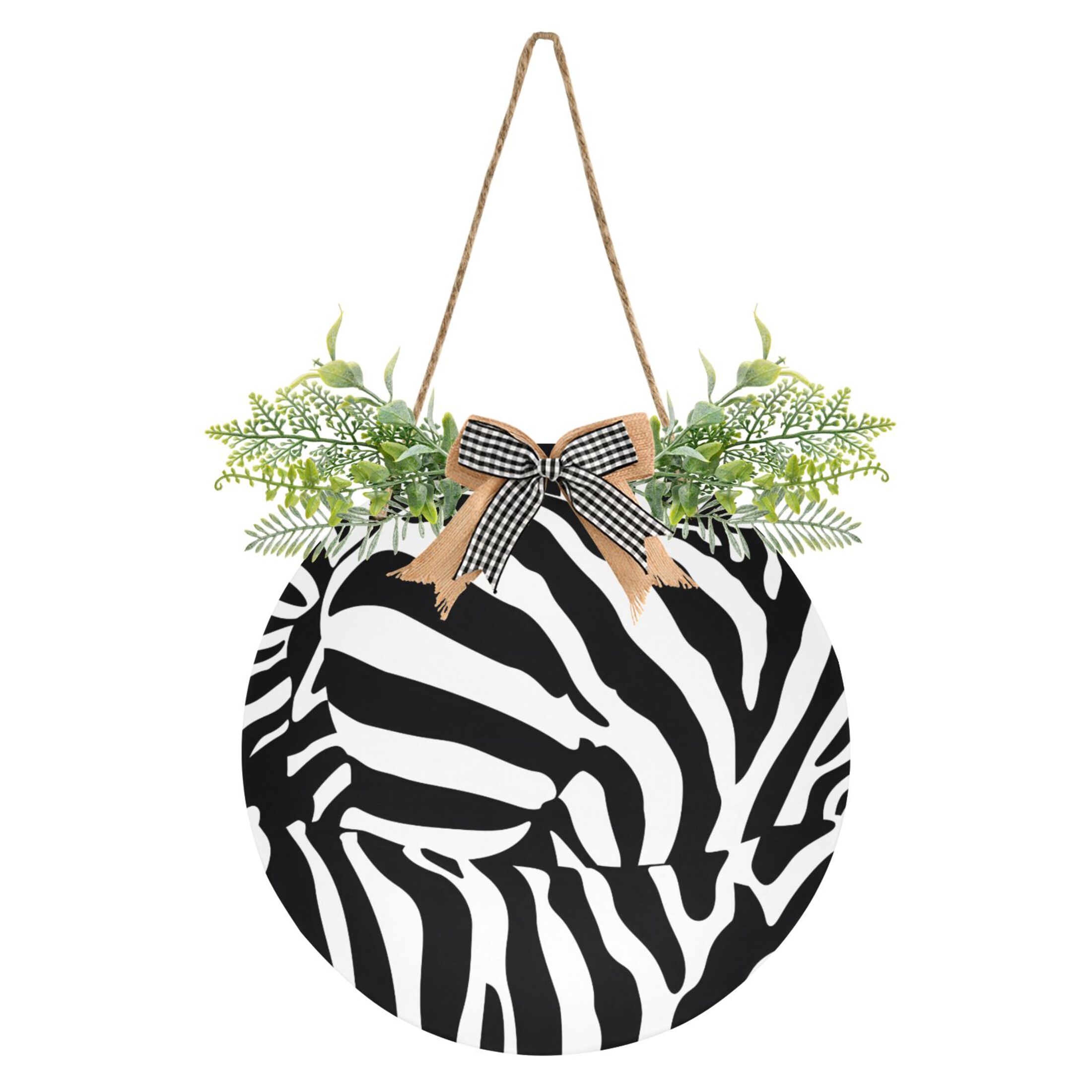 Welcome Door Sign Zebra Texture 11.8" Round Front Entrance Hanging Sign ...