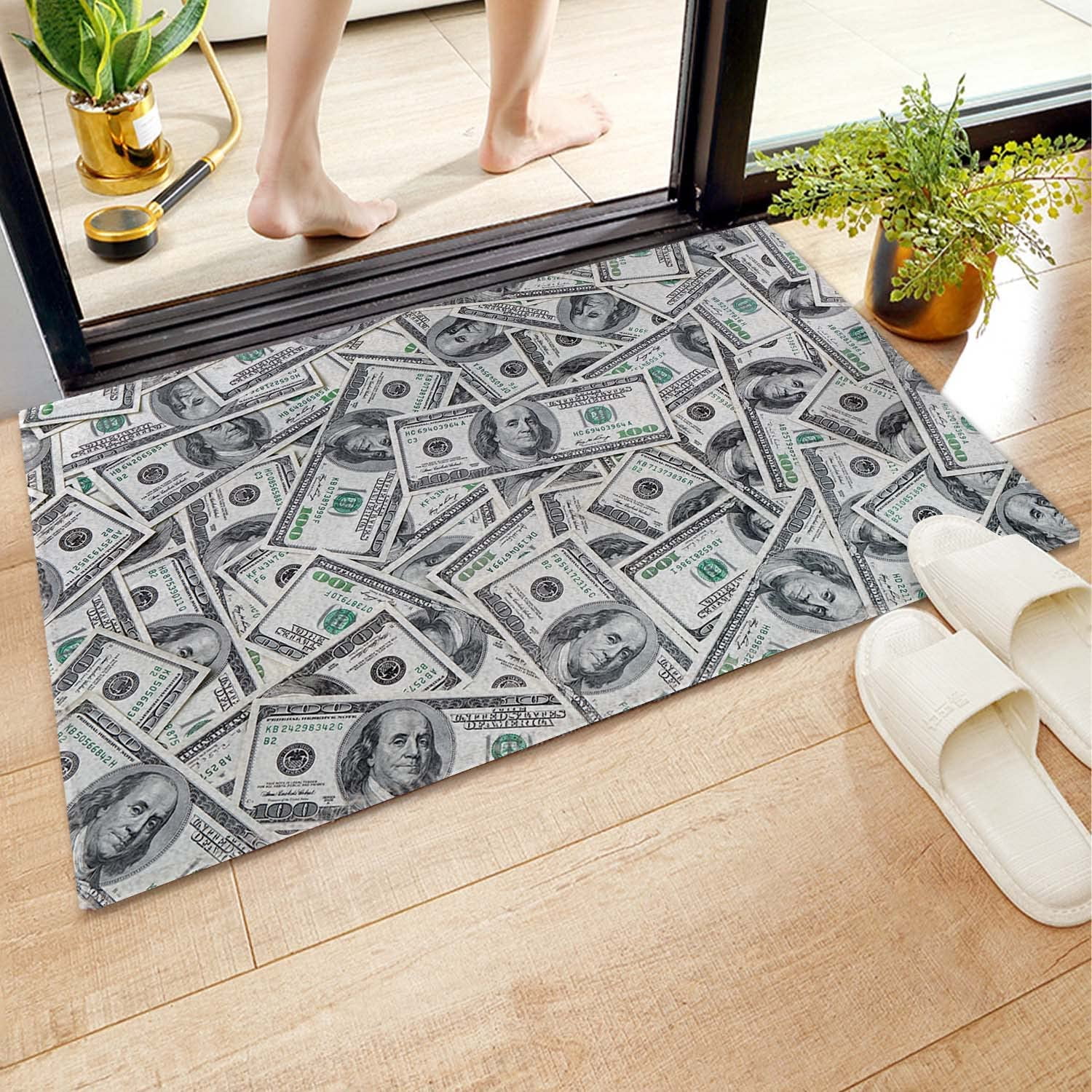 Welcome Doormat 100 Dollar Bill Moneymat Bath Rug Decorative Patio ...