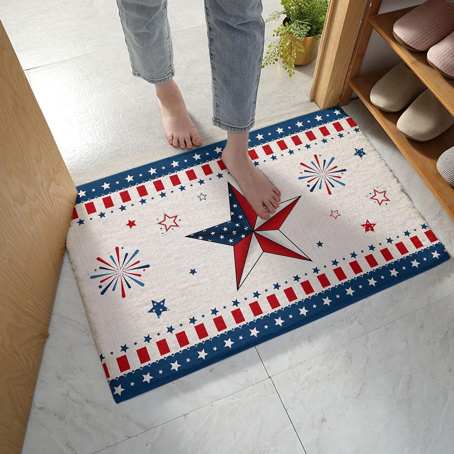 Welcome Doormat American Flag Stars Red Stripes Independence Day ...