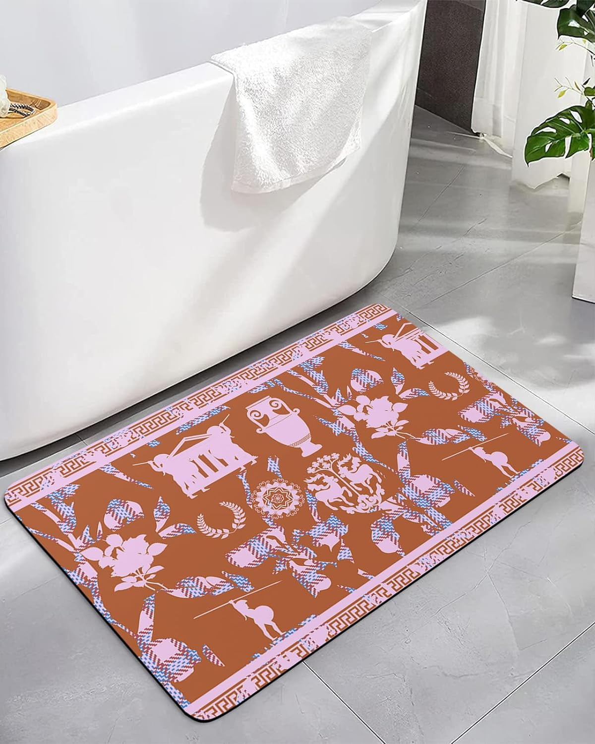 Welcome Doormat Ancient Rome Leaves Soldiers Jar Silhouette Non-Slip ...