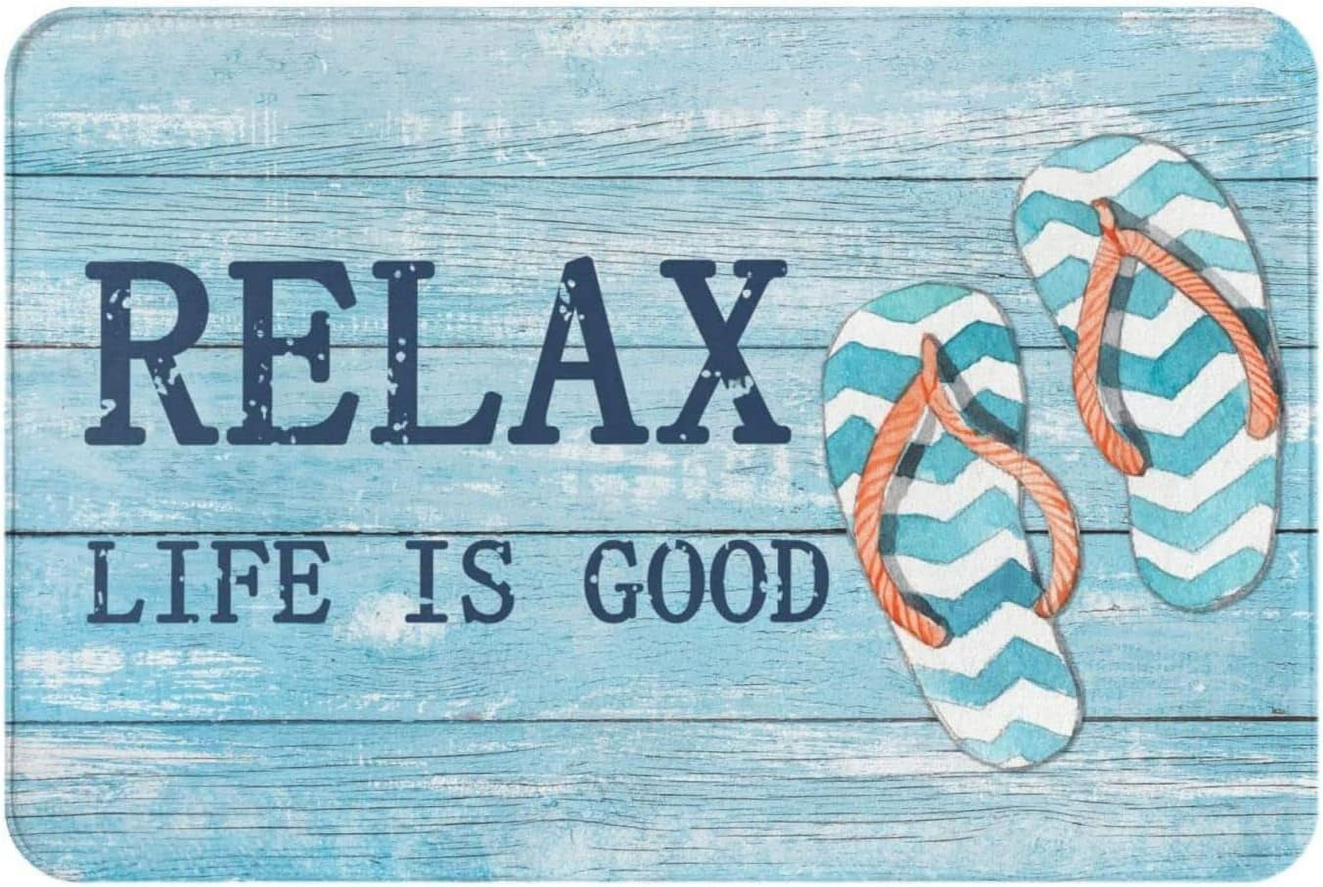 Welcome Doormat Beach Flip Flops Summer Coastal Blue Indoor Outdoor ...