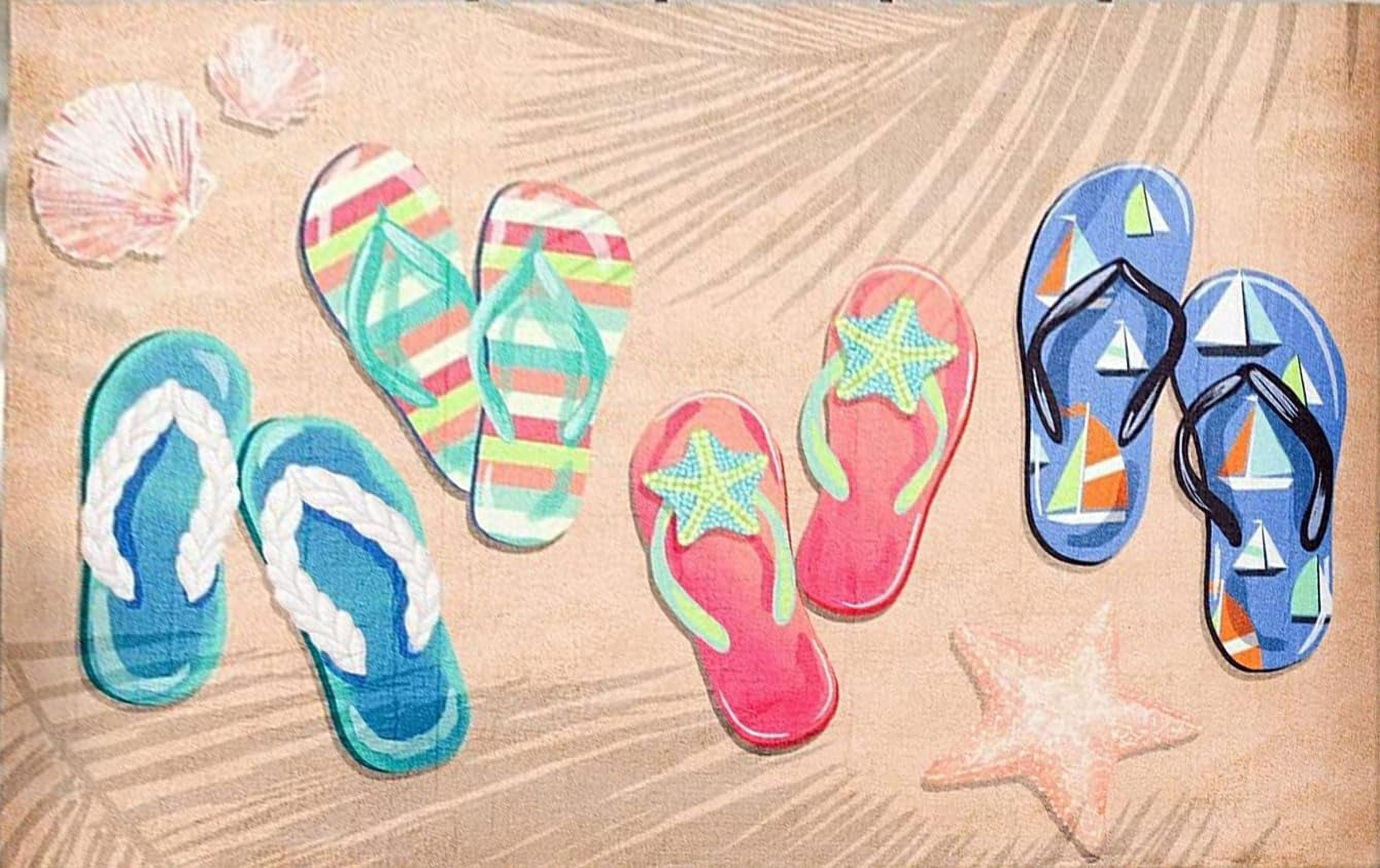 Welcome Doormat Beachside Flip Flops Non Slip Indoor Bath Rug,Summer ...