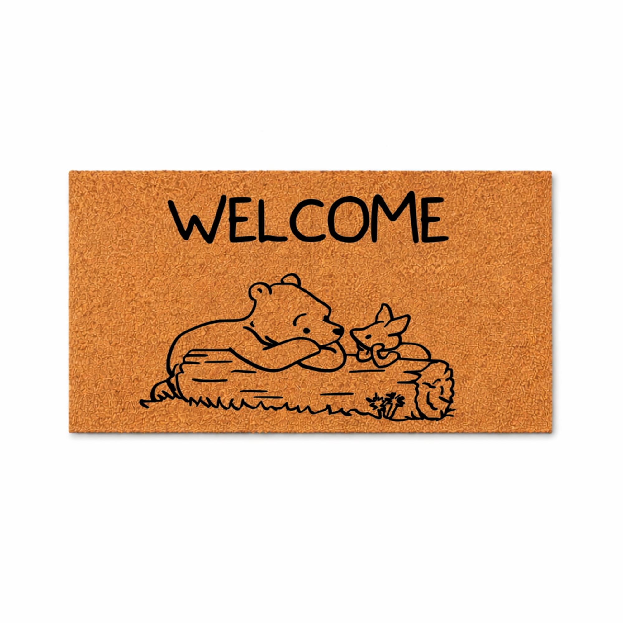 Welcome Doormat, Bear and Piglet Line Art, Cute Cartoon Door Mat, Front ...