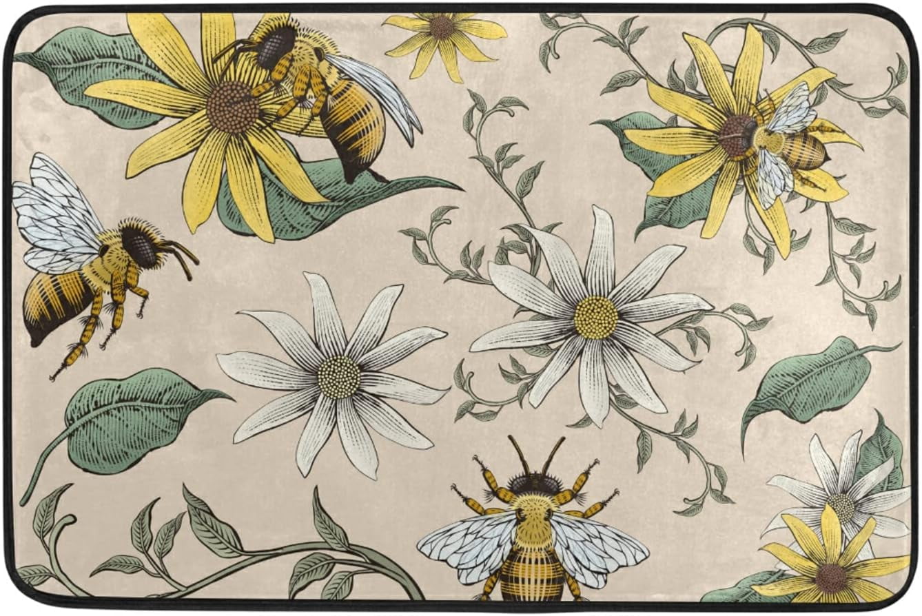 Welcome Doormat Bee Bathroom Rugs Honeycomb Bath Holiday Rugs for ...