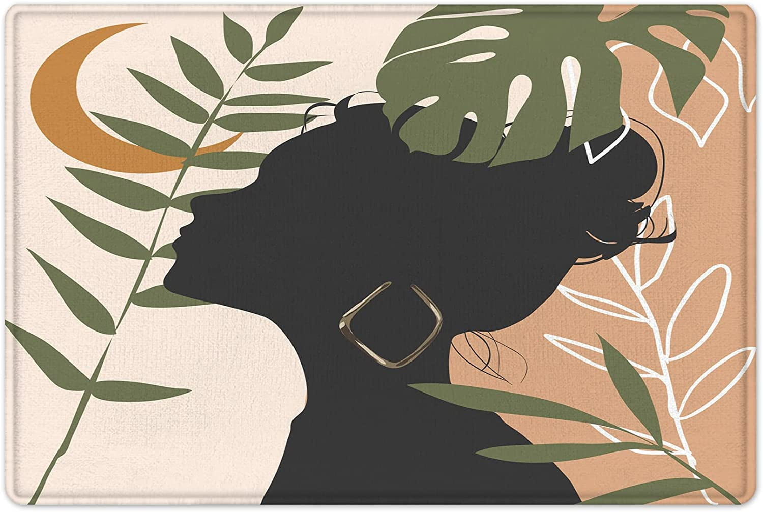 Welcome Doormat Boho Black Girl Mid Century African American Woman Moon ...