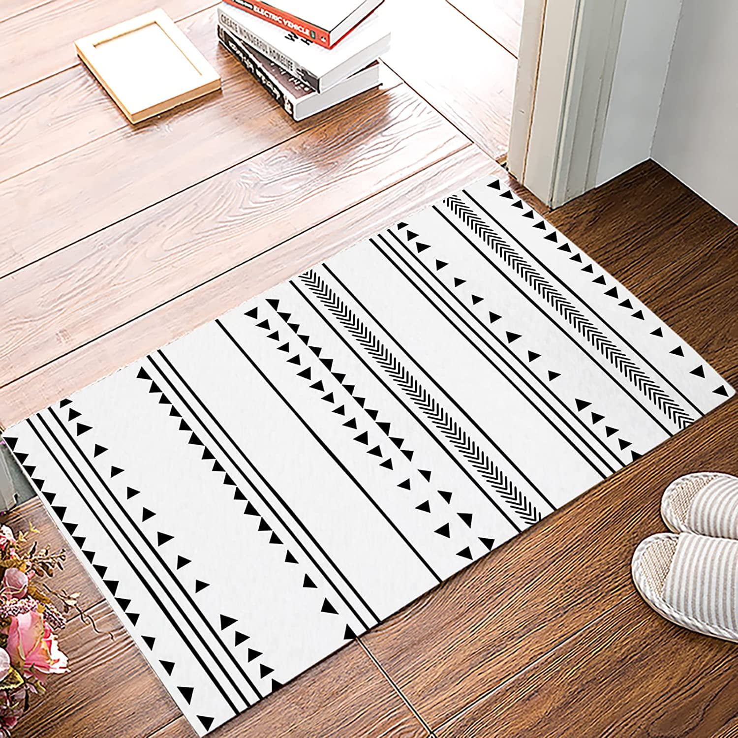 Welcome Doormat Boho Style Geometry Stripe Triangle White Indoor ...