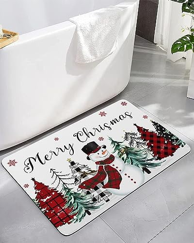 Welcome Doormat Christmas Snowman Bath Mat Non Slip Bath Rug Absorbent ...